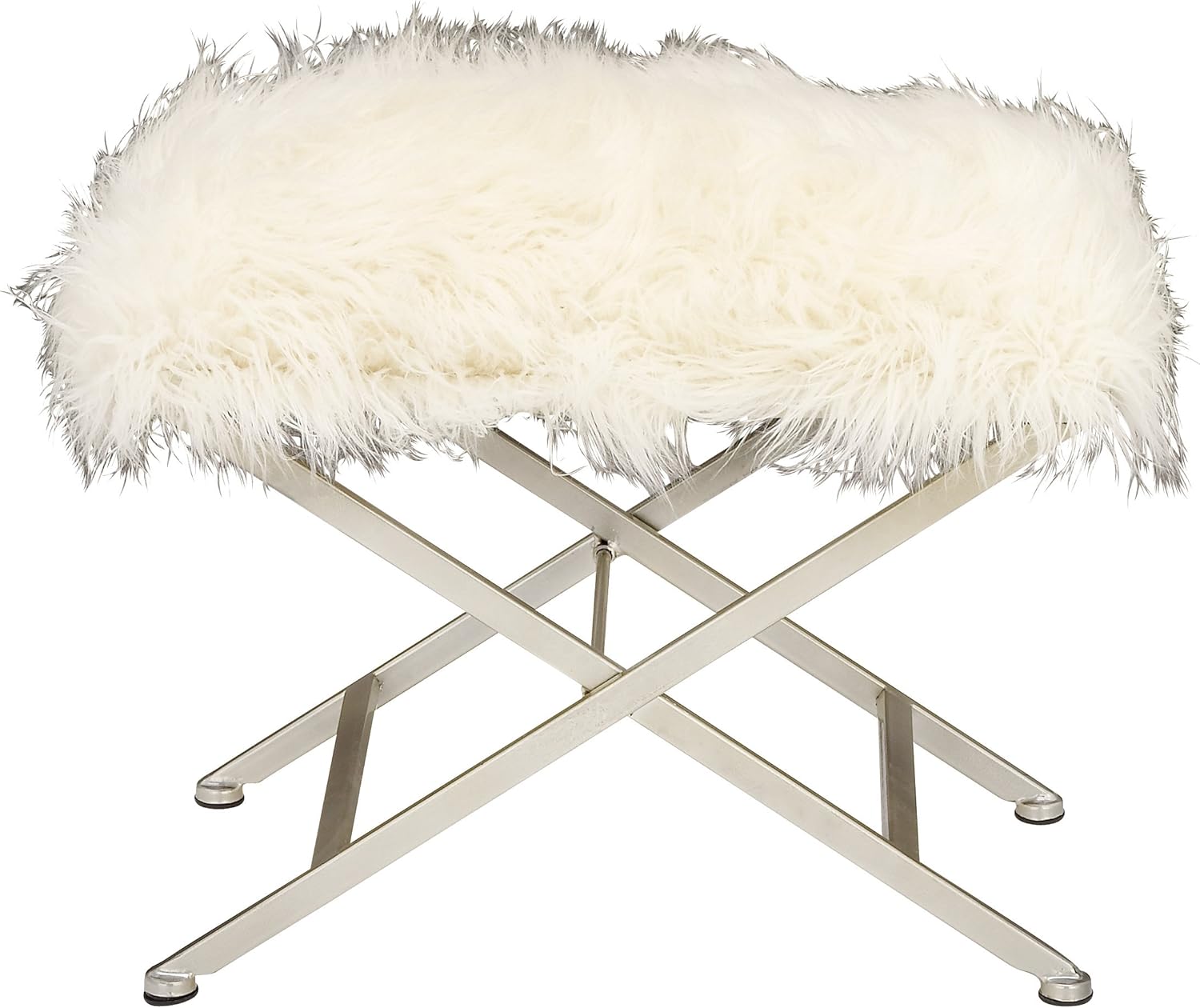 Amazon.com: Deco 79 Metal Stool with Faux Fur, 25" x 14" x 20", White ...