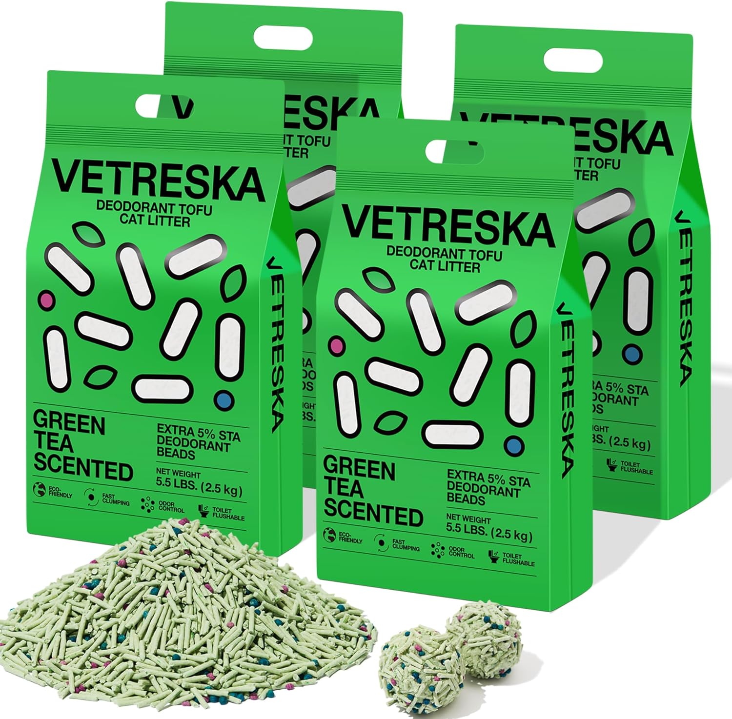 VETRESKA Litière naturelle pour chat au tofu - Pellets de litière agglomérante et jetables ...