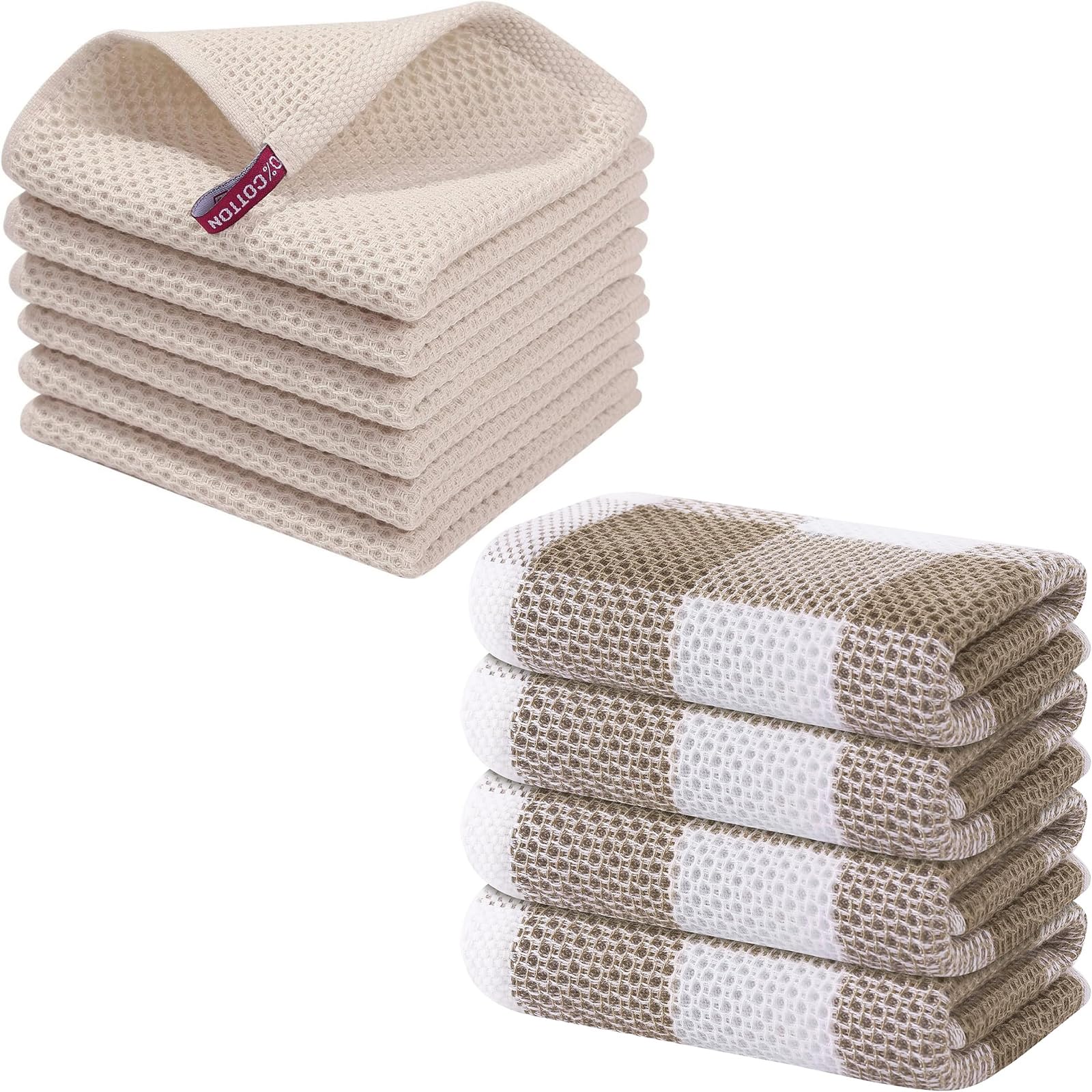 Amazon.com: Homaxy 100% Cotton Waffle Weave Kitchen Dish Cloths, Beige ...