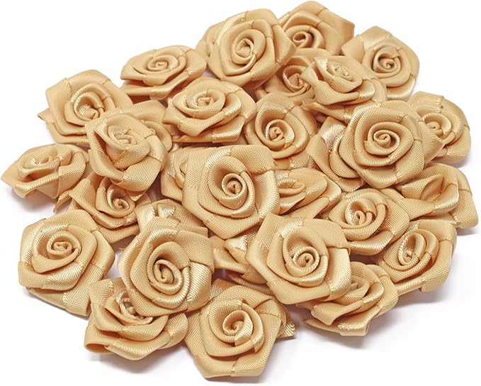 Gold 25mm Satin Ribbon Rose Flowers Decorative Craft Flowers (25 ...