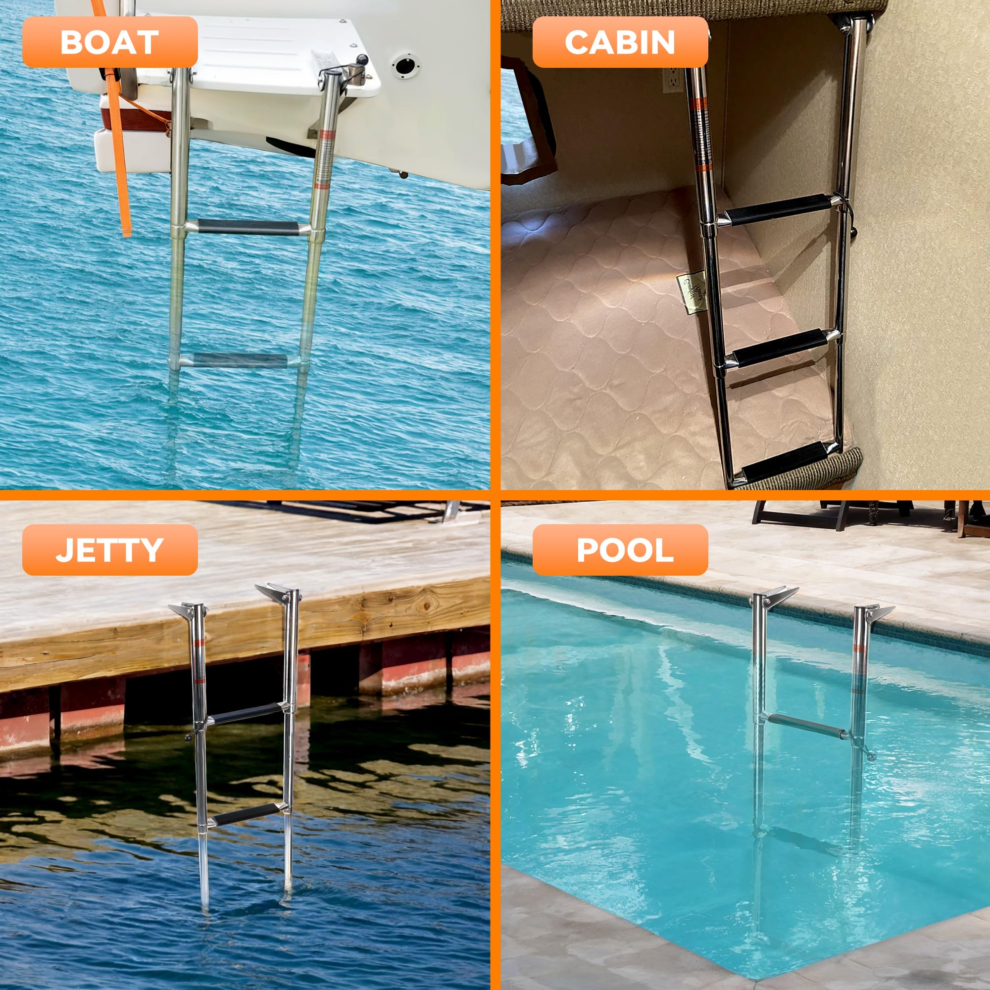 Snapklik.com : Boat Ladder 3 Step,Stainless Steel Telescoping Heavy ...
