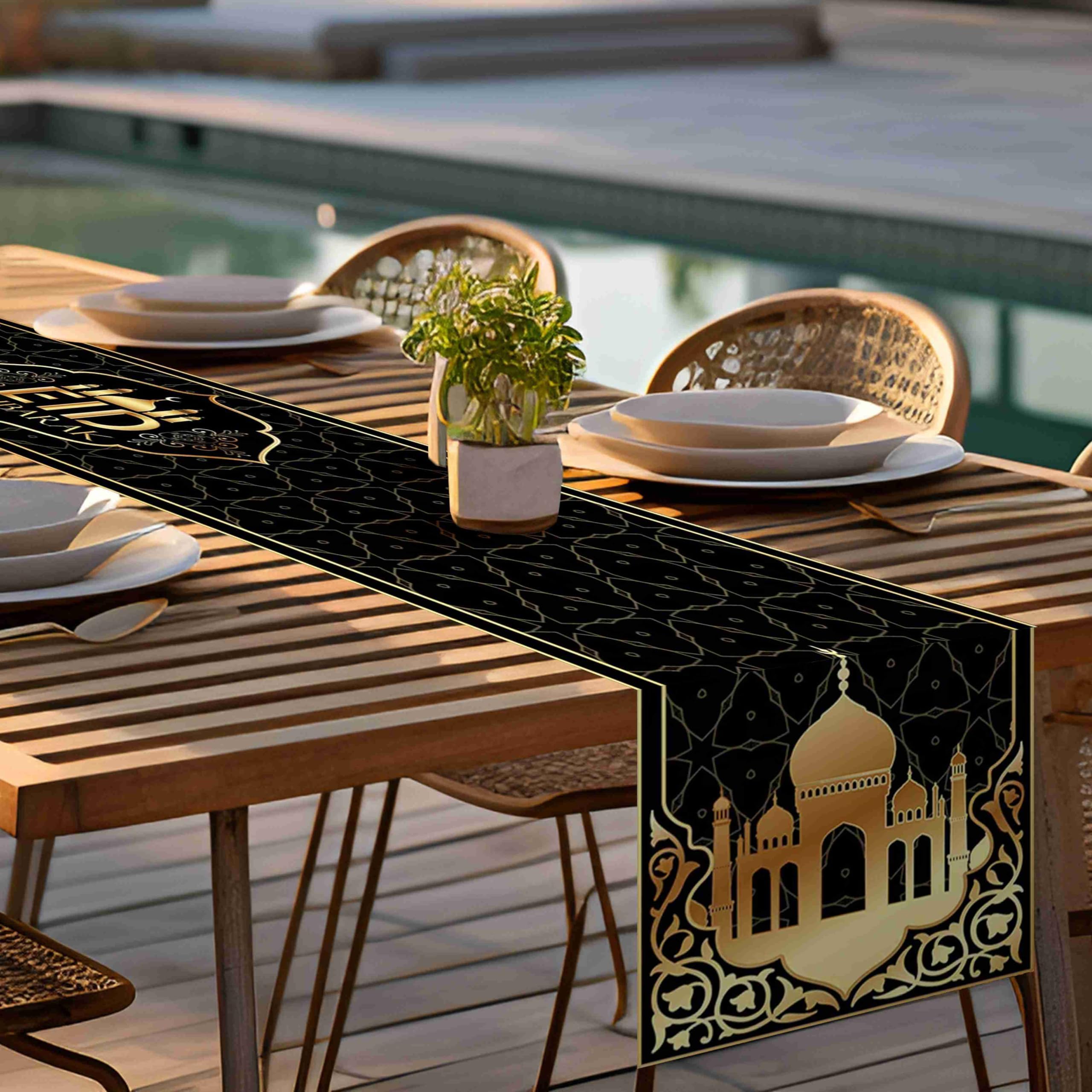 Amazon.com: Linen Ramadan Table Runner Eid Mubarak Tablecloth Islamic ...