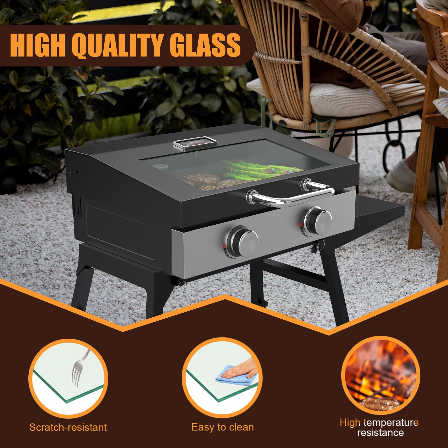 Snapklik.com : BMMXBI Upgraded Glass Hinged Griddle Lid Hood For 22 ...