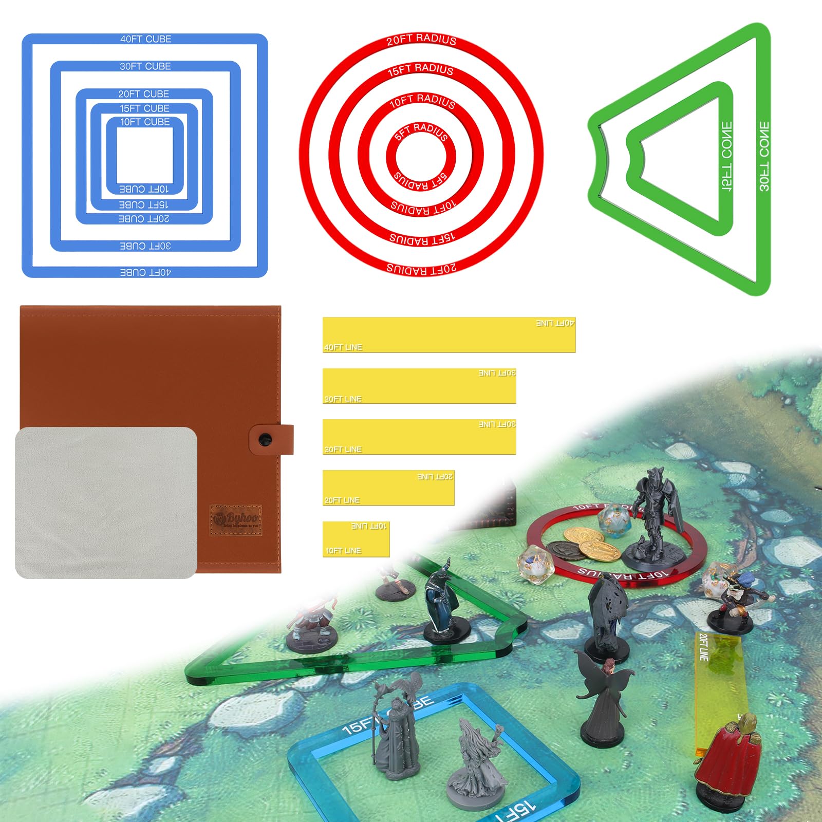 Amazon.com: Byhoo 16 PCS DND Spell AOE Damage Template Set with Pouch ...