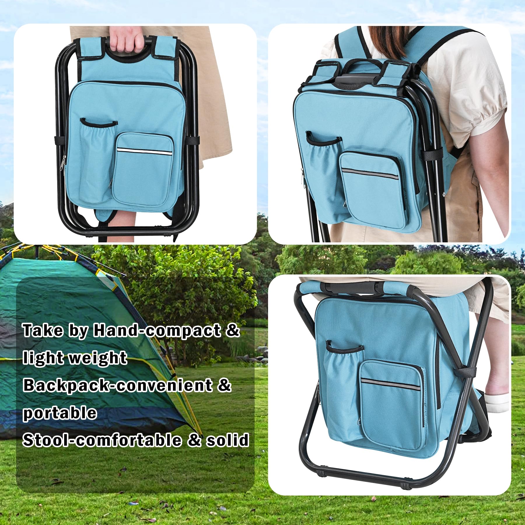 Kikerike Backpack Stool Cooler Chair Heavy Duty 400 LBS Max Load ...