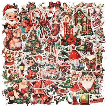 50 Pack Christmas Stickers - Retro Waterproof Stickers for Scrapbooks ...