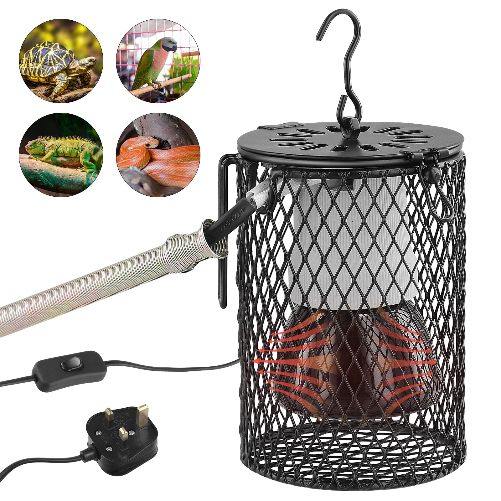 Reptile Heat Lamp with Guard, 100W Ceramic Heating Lamp with Anti Hot ...