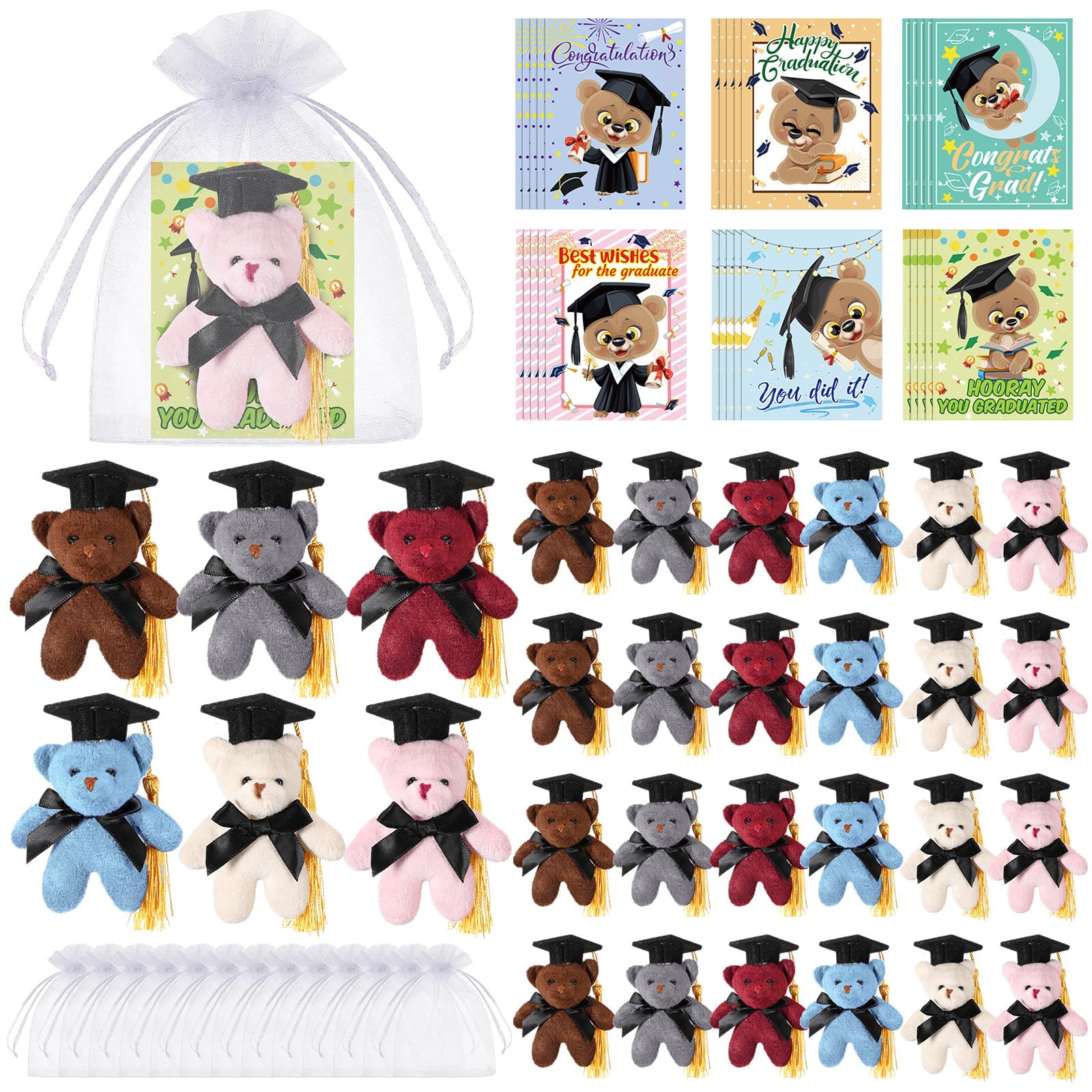 Amazon.com: Hanaive 30 Sets Mini Graduation Bear Bulk Graduation Party ...