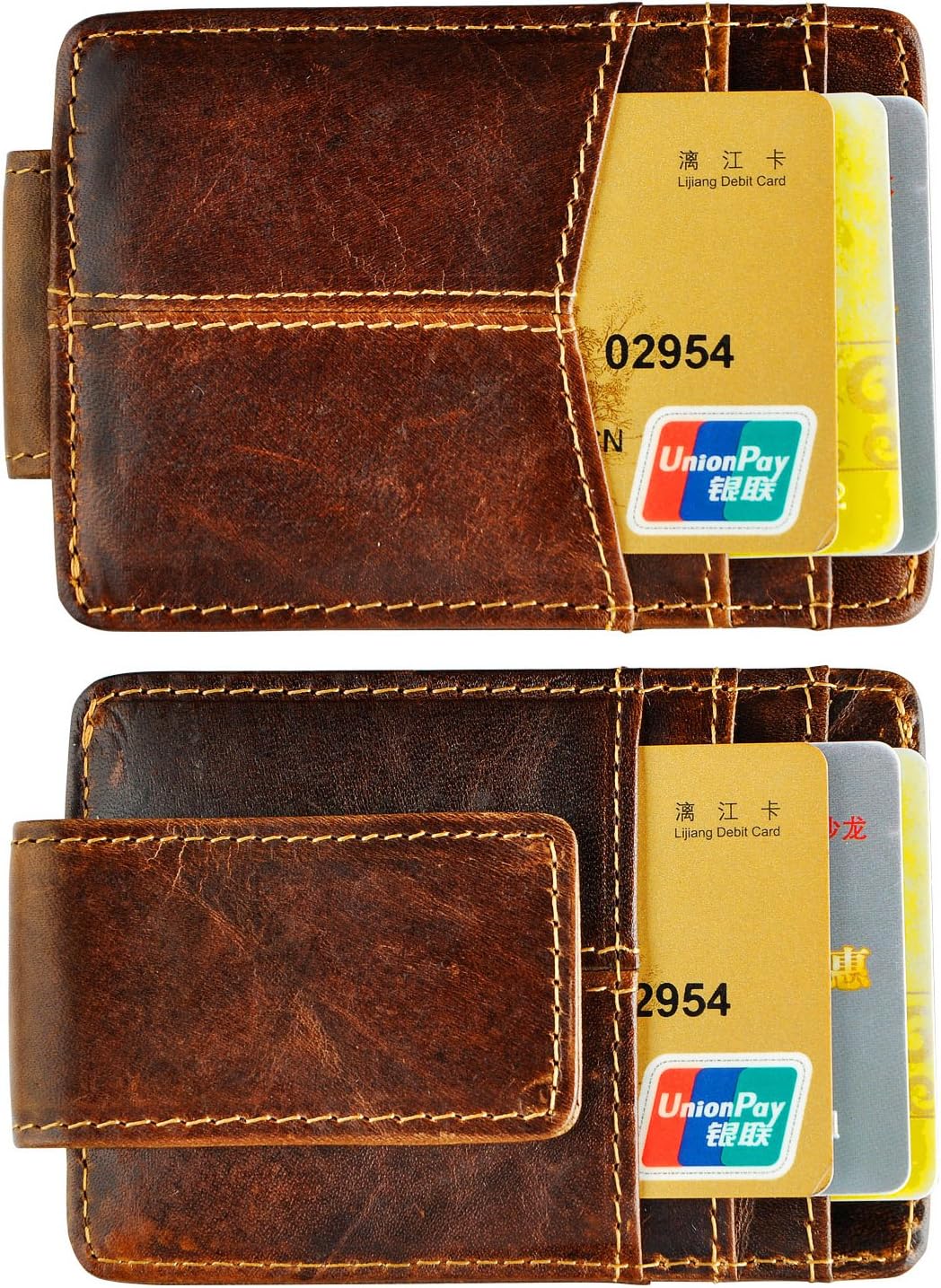 Amazon.com: Le'aokuu Mens Rfid Money Clip Slim Wallet Genuine Leather ...