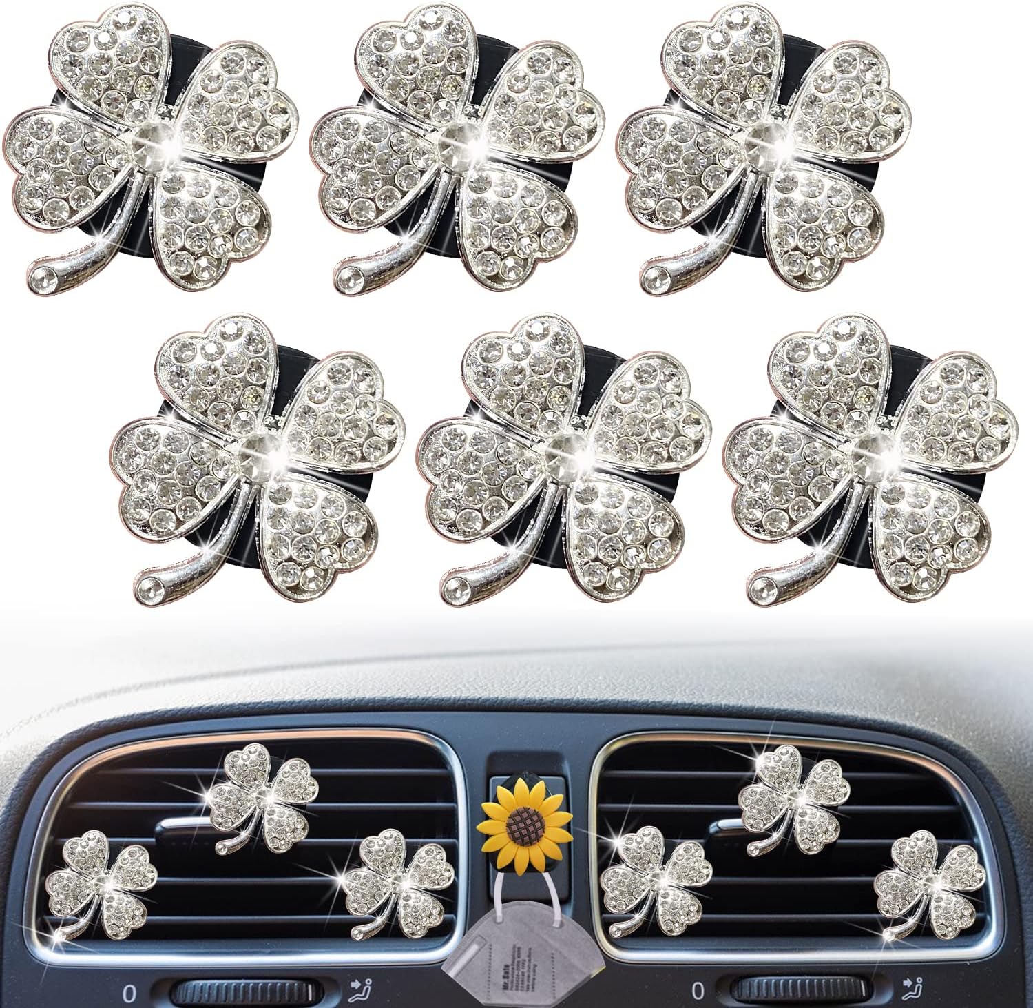 Amazon.com: Bling Clover Air Vent Clips, 6 Pcs Four-Leaf Car Air ...