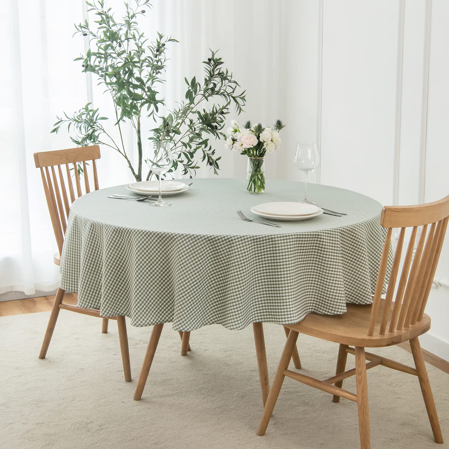 Amazon.com: maxmill Round Checkered Tablecloth Spillproof Wrinkle Free ...