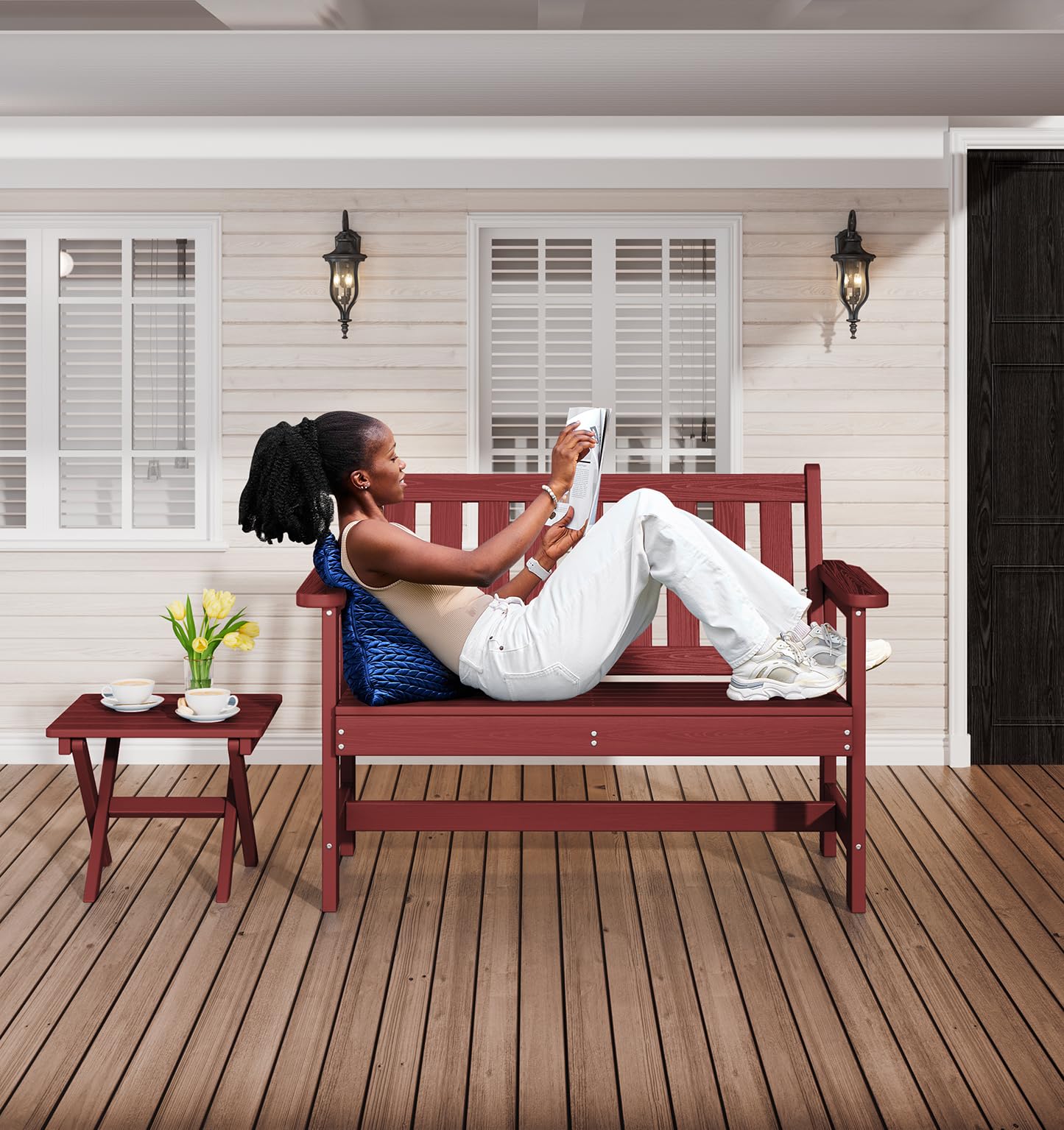 Snapklik.com : SERWALL Outdoor Bench, HDPE Outdoor Benches Weatherproof ...