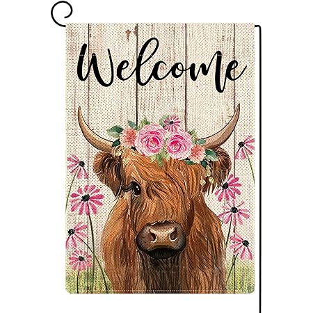 Amazon.com : BEZKS Hello Spring Highland Cow Spring and Summer Garden ...
