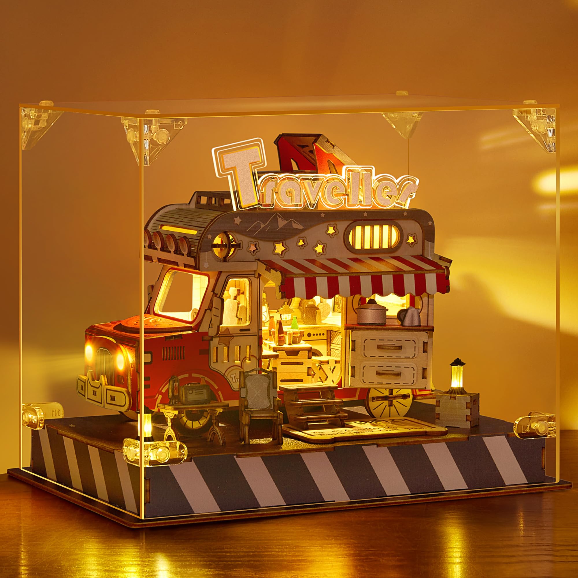 Amazon.com: FUNPOLA 3D Wood Puzzle Travel Truck Model - DIY Miniature ...