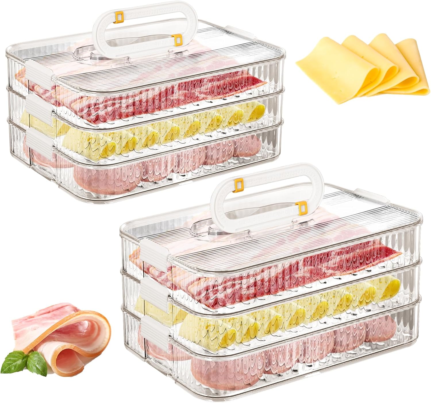 Amazon.com: Piklodo Deli Meat Container for Fridge, 3 Layer Bacon ...