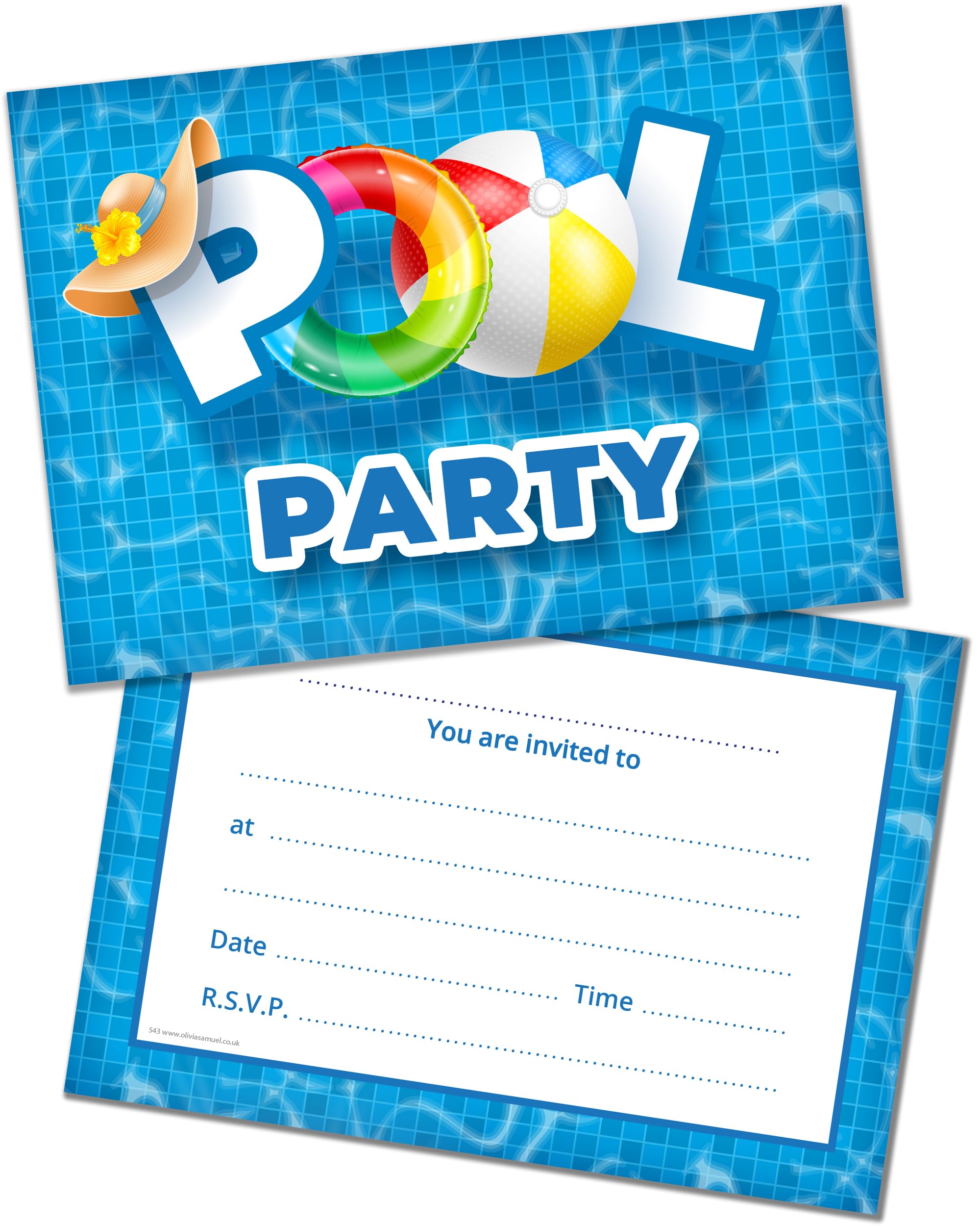 Olivia Samuel Pack of 20 Pool Party Birthday Invitations with Envelopes ...