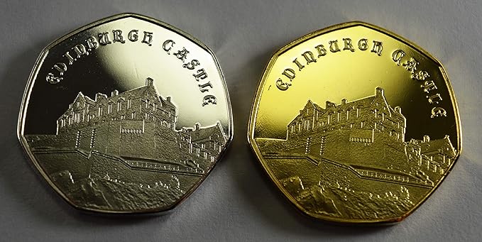Pair of EDINBURGH CASTLE Commemorative Coins 24ct Gold and .999 Silver ...