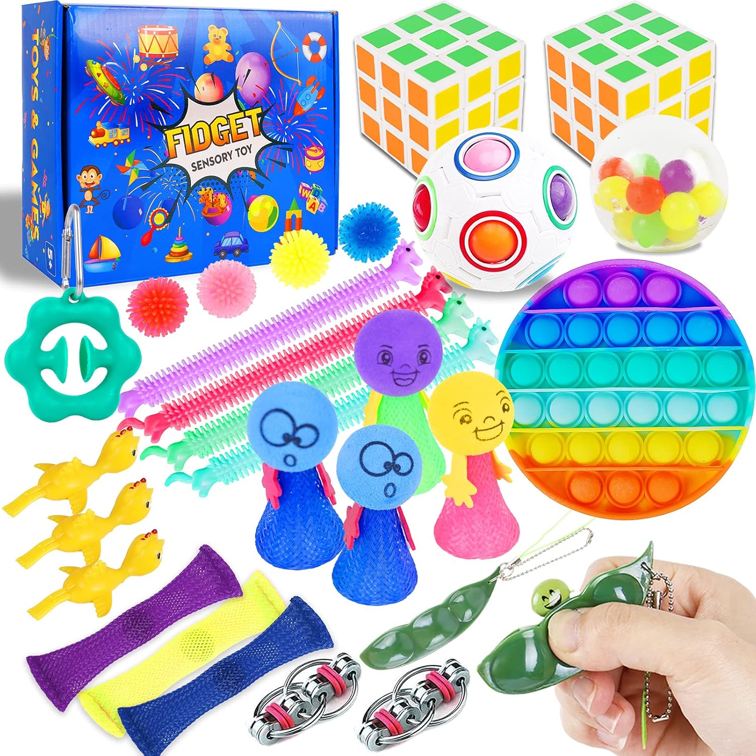 Amazon.com: Ozio 28 Pack Fidget Figetget Sensory Toy Box Figets Figit ...