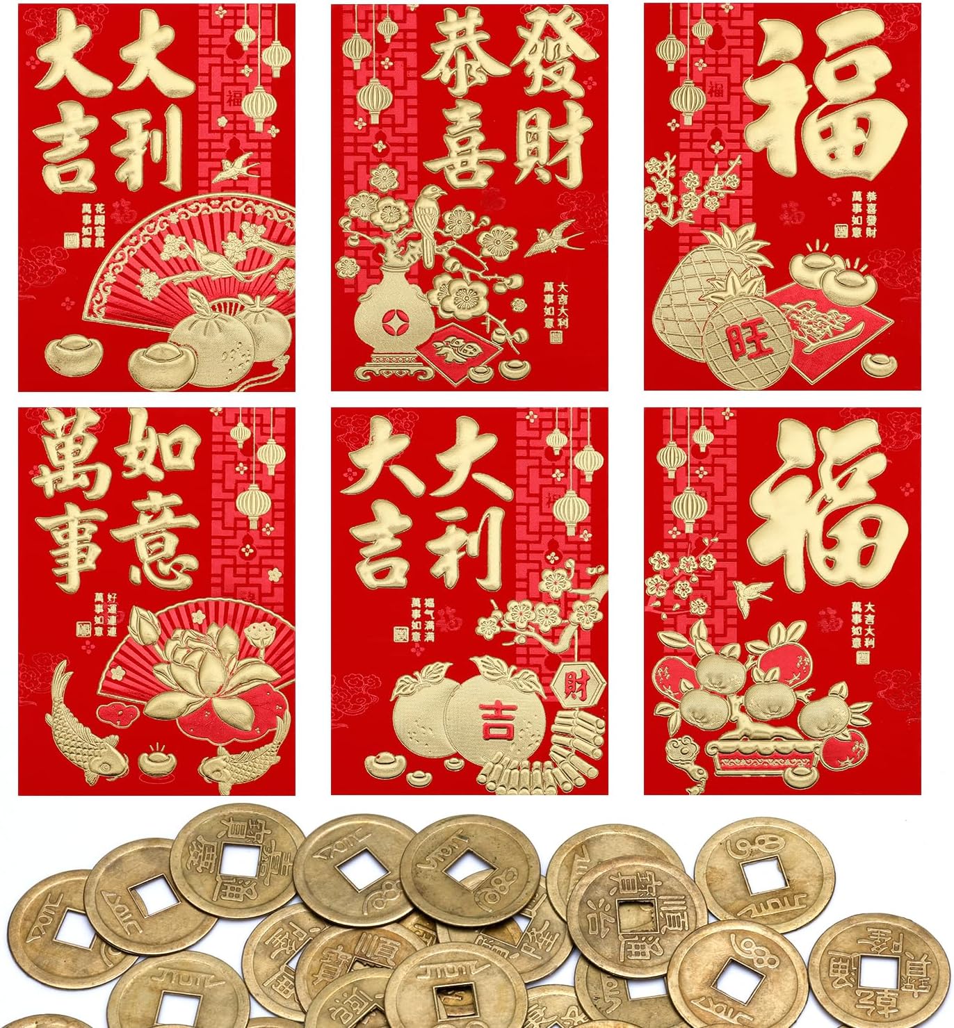 36pcs Chinese New Year Red Envelopes & 50pcs Chinese Copper Coins, 4 ...