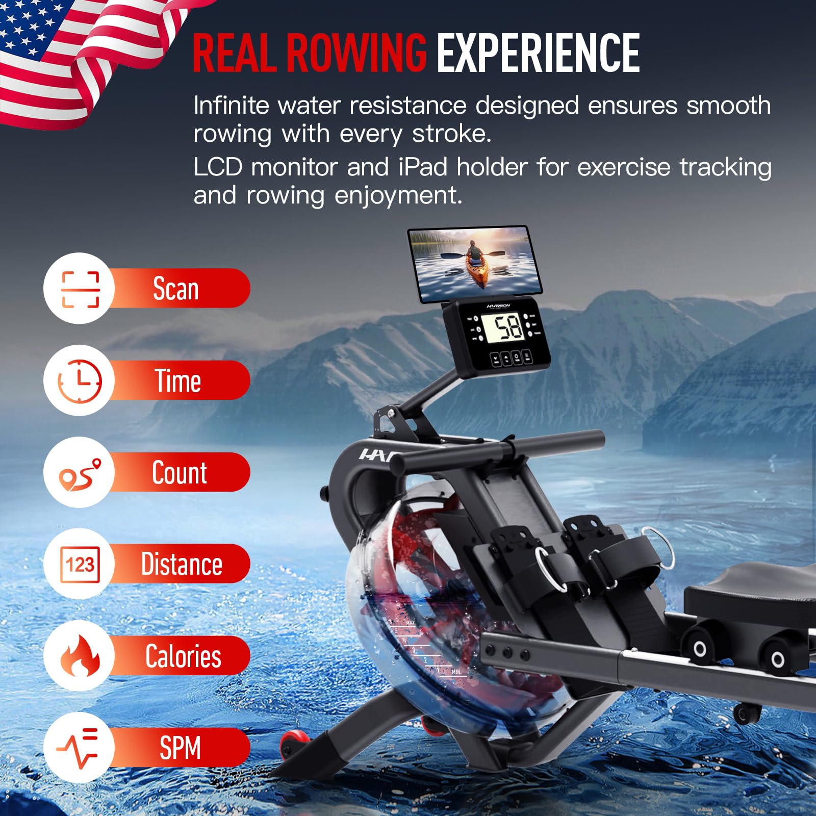 HARISON Water Rowing Machine for Home, 350 LBS Weight Capacity Foldable ...
