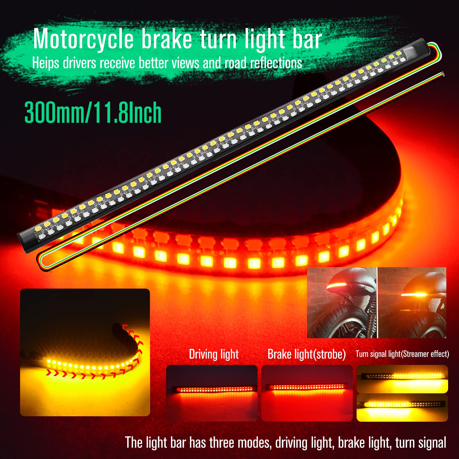 Red Tail Light Tape Motorcycle LED Tail Light Strips - 11.8" Brake/Turn ...