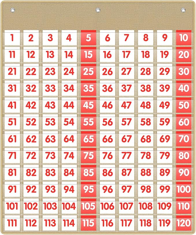 Amazon.com: Locmeo Hundred Pocket Chart 1-120 Numbers Chart with Number ...