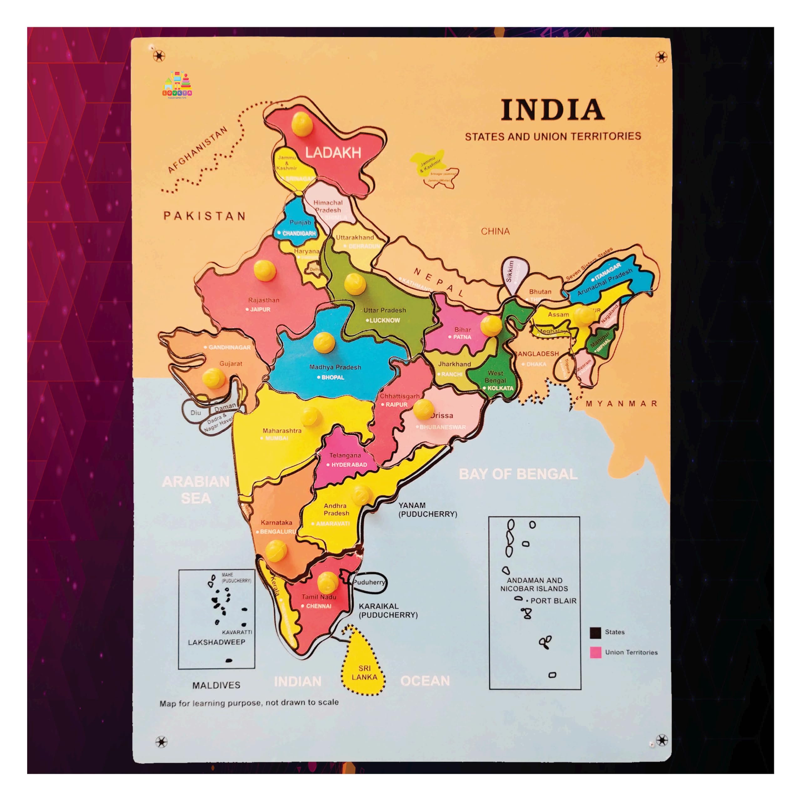 Wooden India Map Puzzle Capital with State for Kids | Learning Toys ...