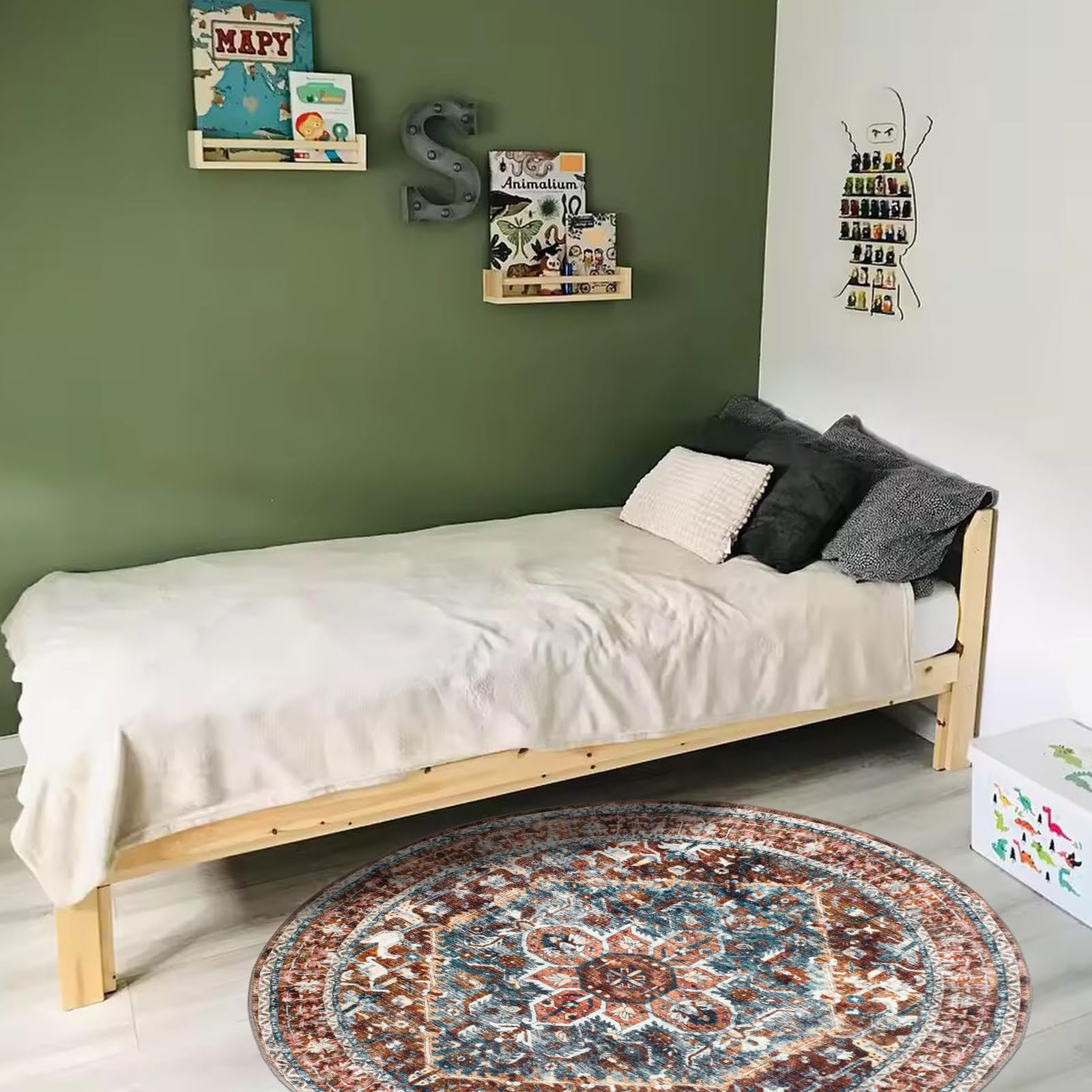 KOZYFLY Washable Round Rugs 3Ft Brown Boho Small Entryway Rug Indoor ...