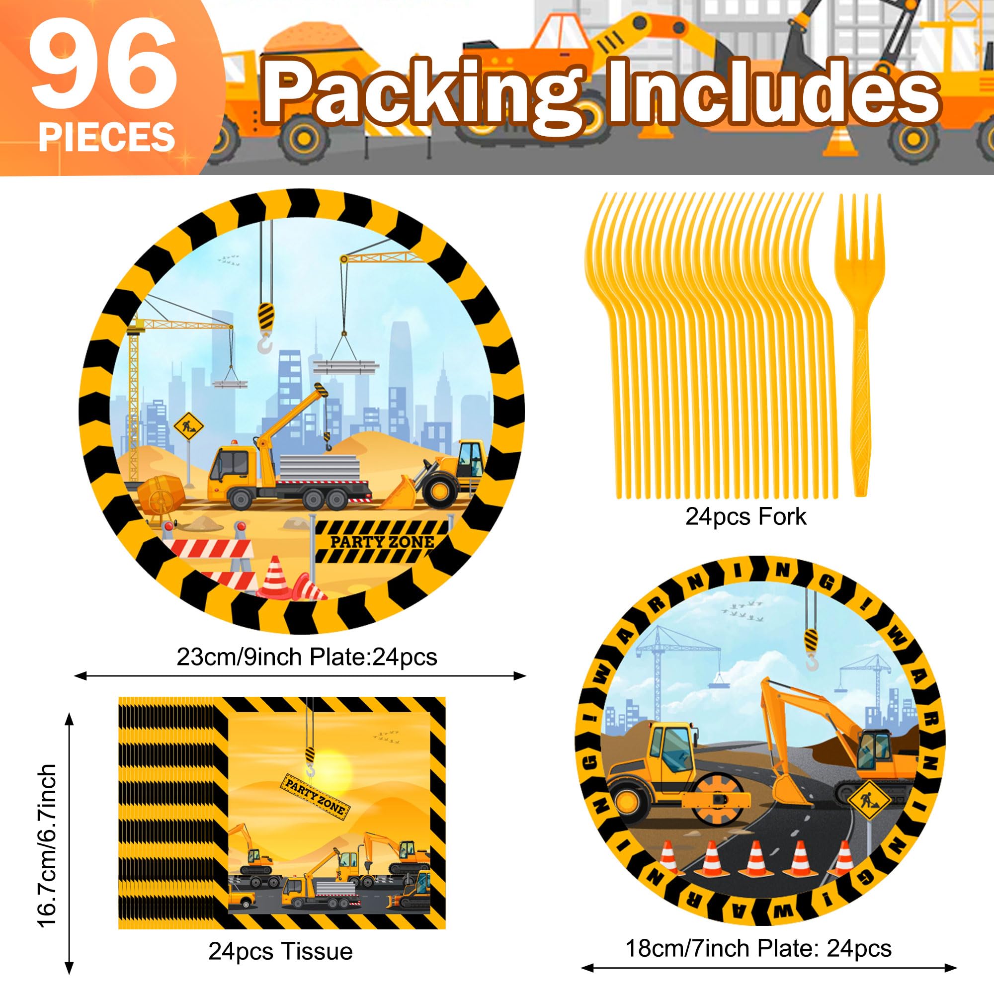Construction Themed Paper Plates DYLIVeS 60 Pcs Construction Birthday