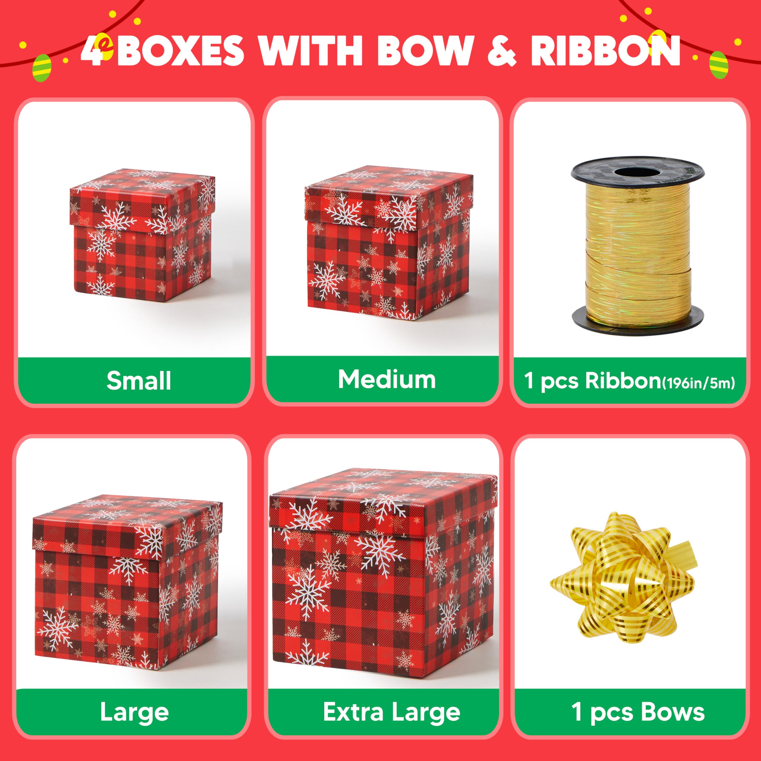 JOYIN 4 Pcs Christmas Nesting Gift Boxes, Xmas Stackable Gift Boxes Set ...