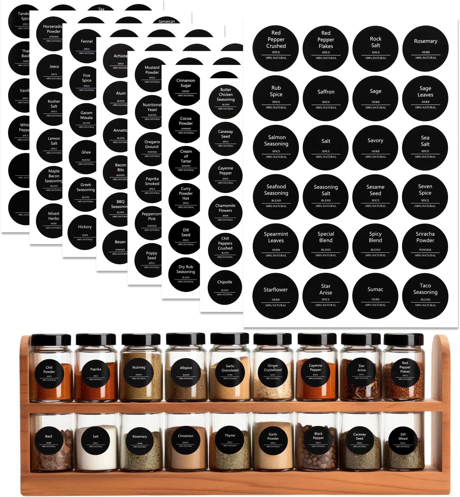 Amazon.com: Fssqii 192pcs 1.5 Inch Preprinted Black Round Spice Jar ...
