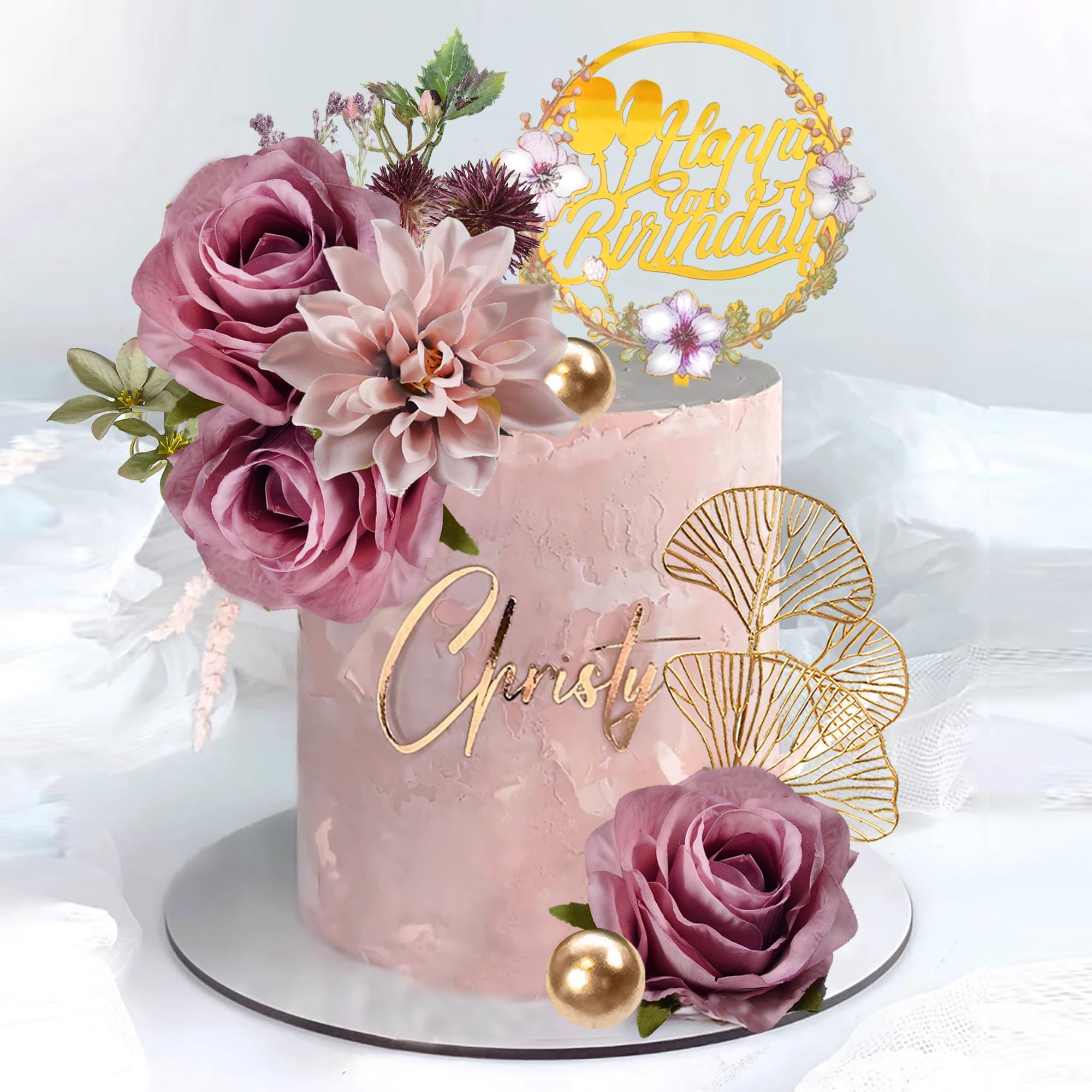 Amazon.com: Natural Boho Cake Topper Vintage Artificial Flowers Leaves ...