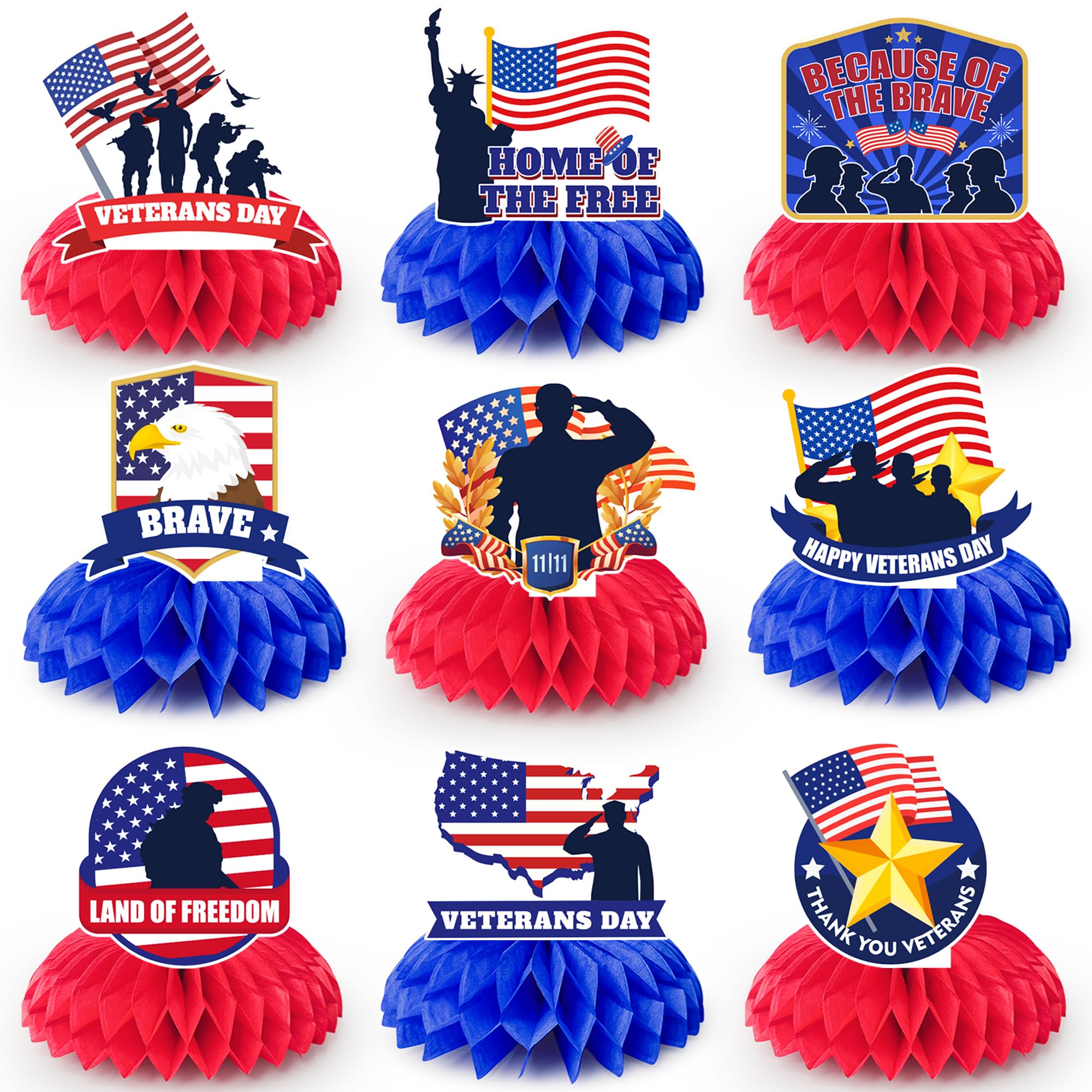 Amazon.com: Veterans Day Decorations Honeycomb Centerpieces 9 Pcs Happy ...