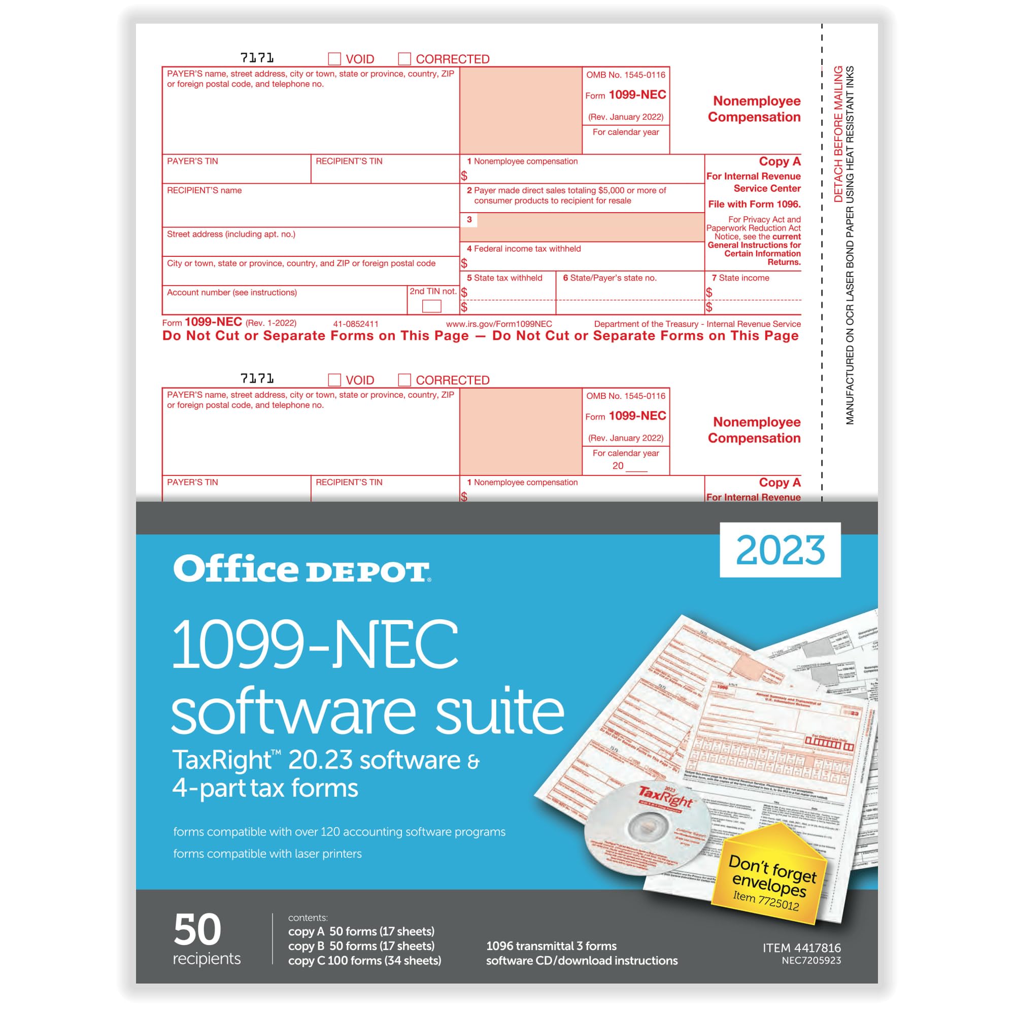 Amazon.com : Office Depot® Brand 1099-NEC Laser Tax Forms with Software ...