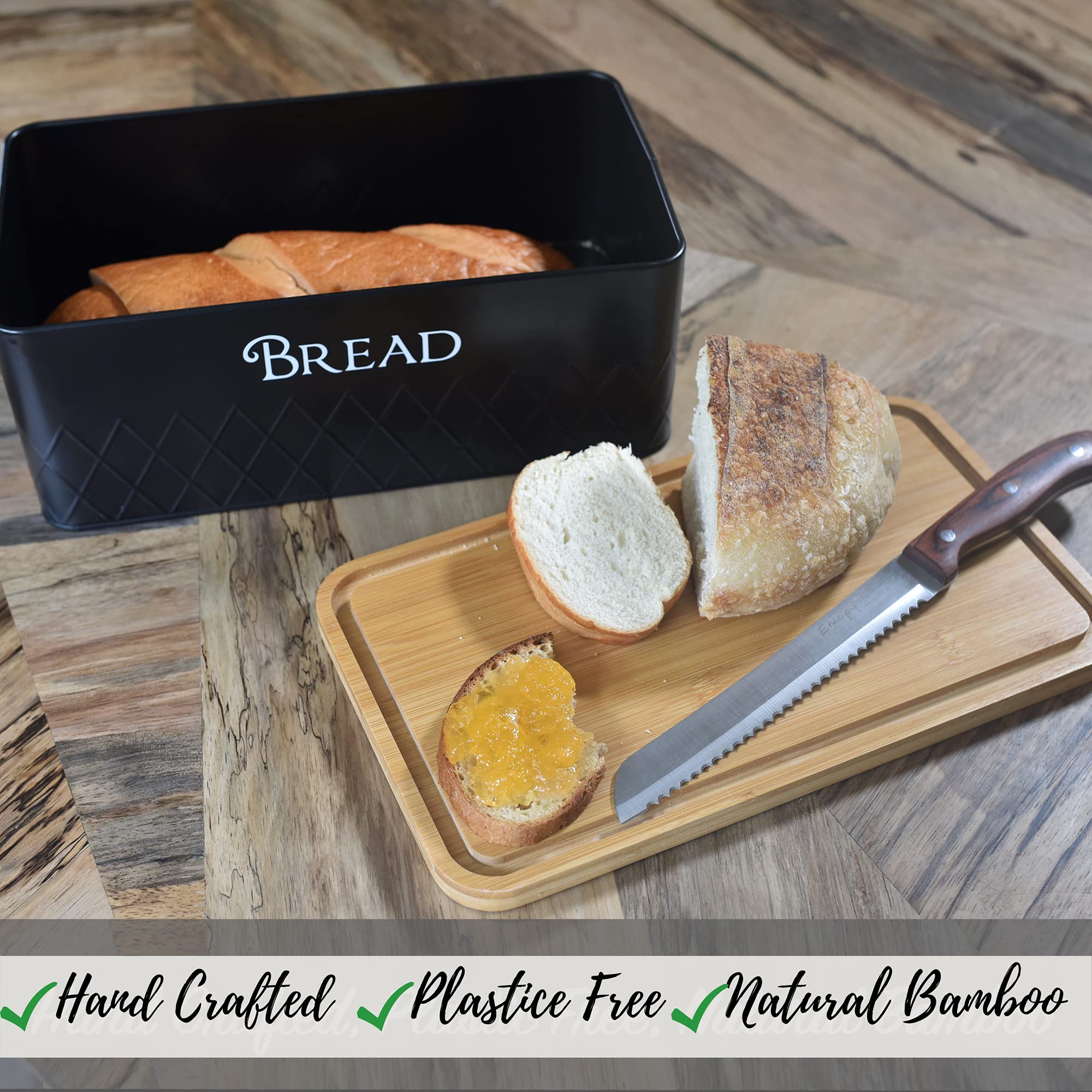 Baking & Beyond Bread Box with Bamboo Cutting Board Lid, 13"x7.5"x5" Space-Saving Bread Box for ...