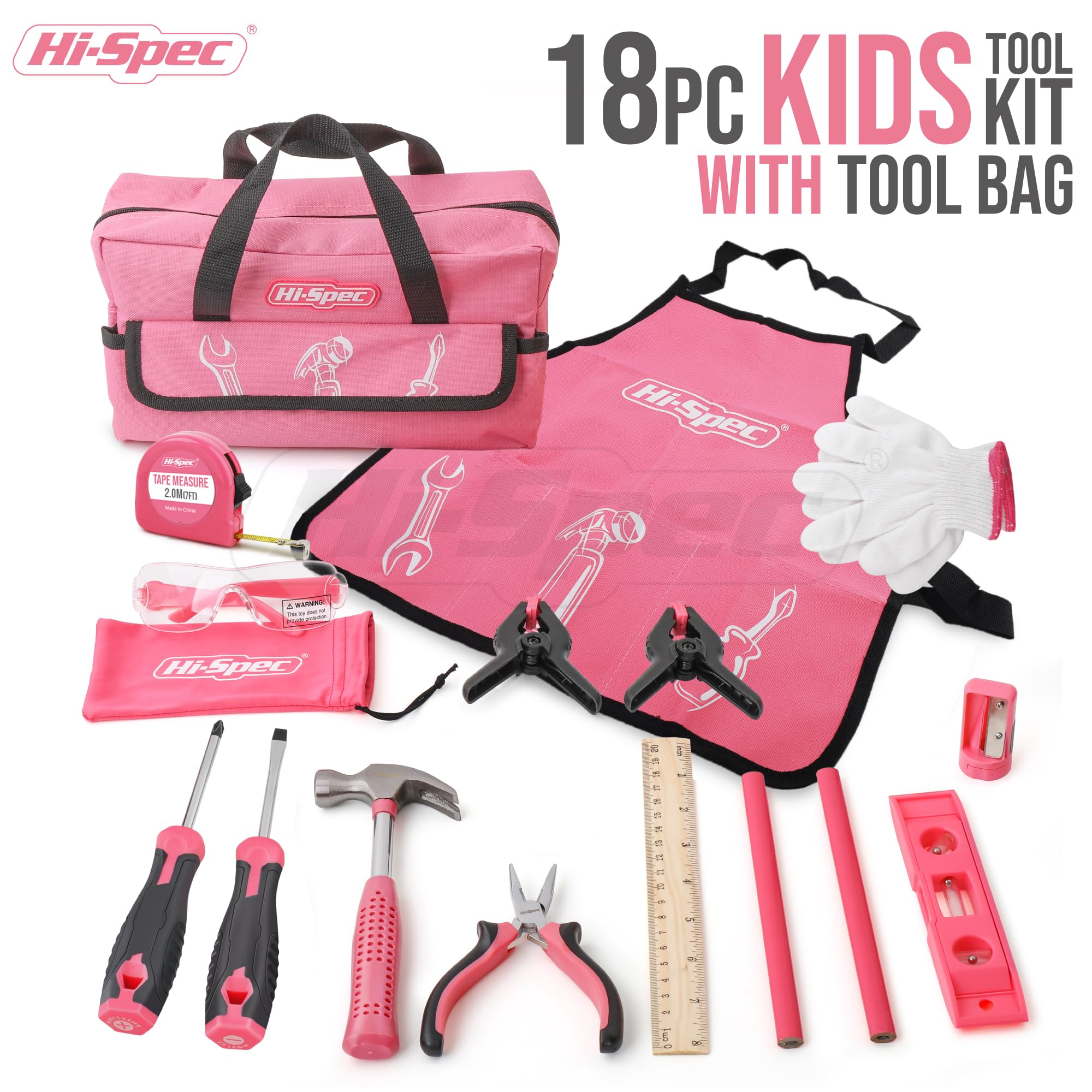 Snapklik.com : Hi-Spec 18pc Pink Kids Tool Kit Set & Child Size Tool ...