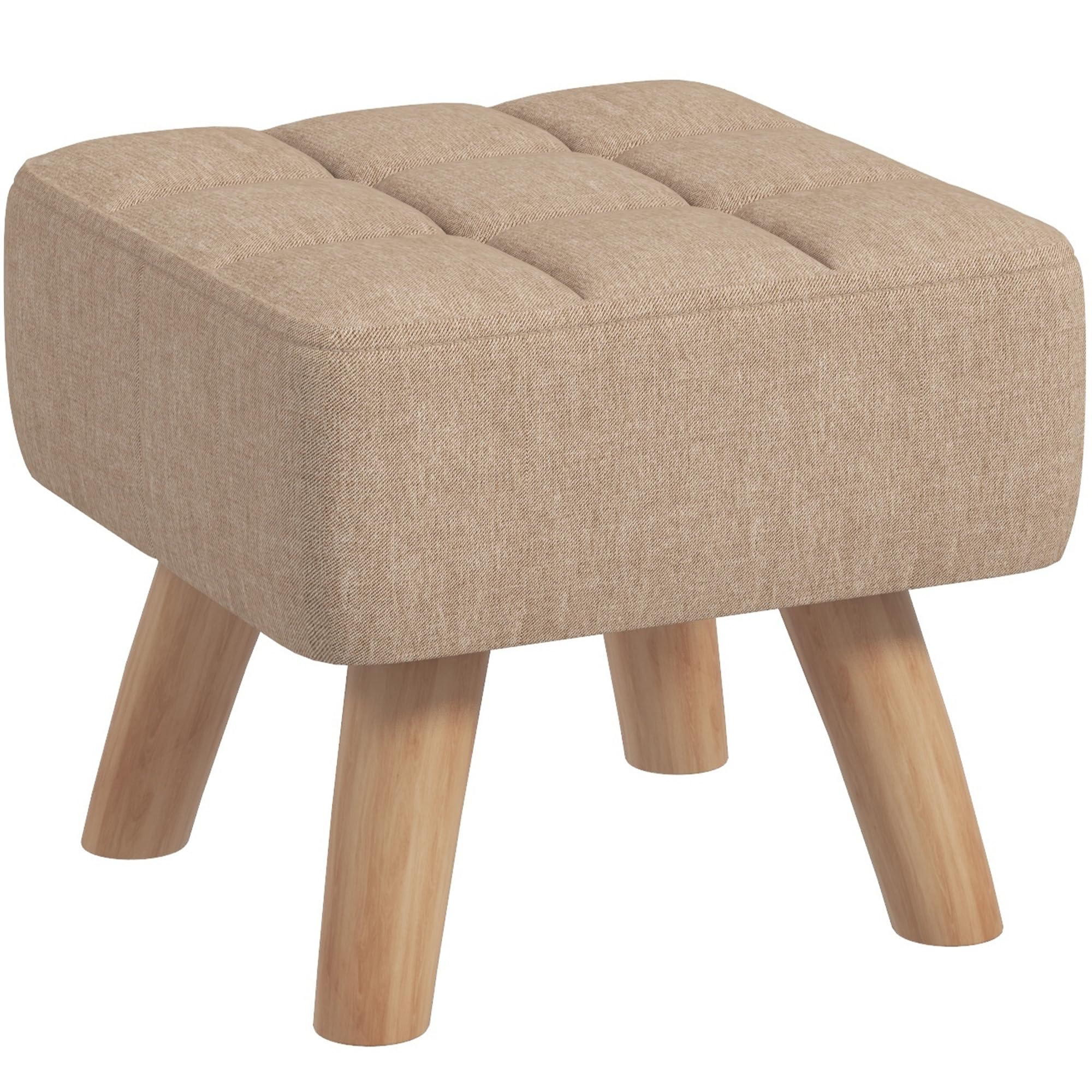 HOMCOM Modern Tufted Footstool, Fabric Foot Stool with Rubber Wood Legs ...