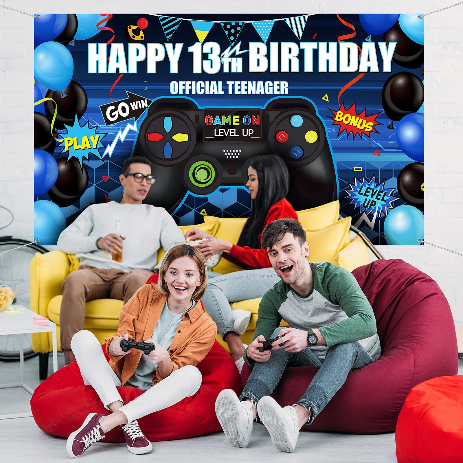 Buy Happy 13th Birthday Video Game Backdrop Banner, Level 13 Up ...