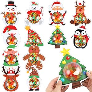Justforjoyful 24Pcs Christmas DIY Candy Holder Cards with Clear Plastic ...