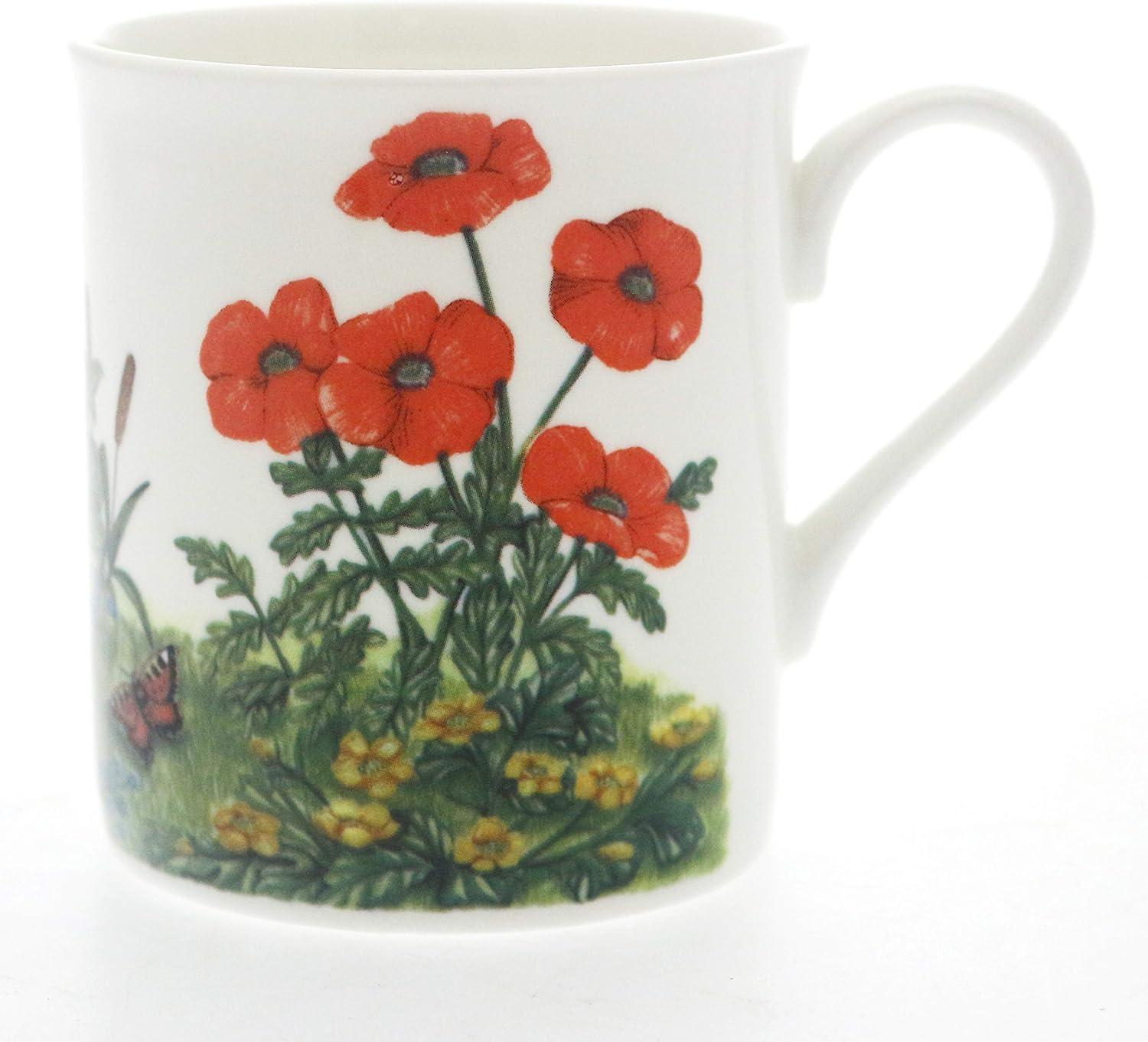 Set 4 Fine Bone China Mugs – Red Poppy Hedgerow Design – BigaMart