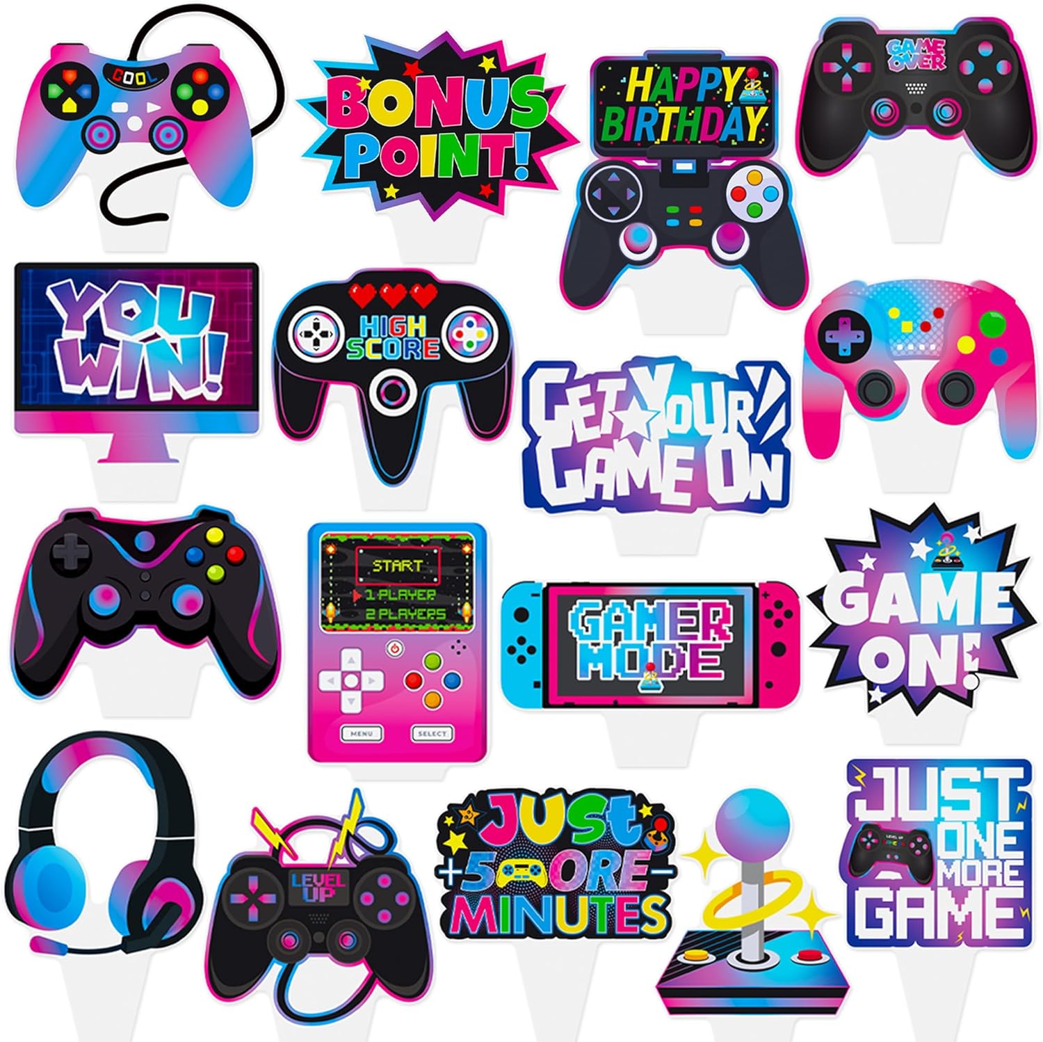 Amazon.com: Video Game CupCake Toppers Gamer Party Cupcake Topper 48Pcs ...
