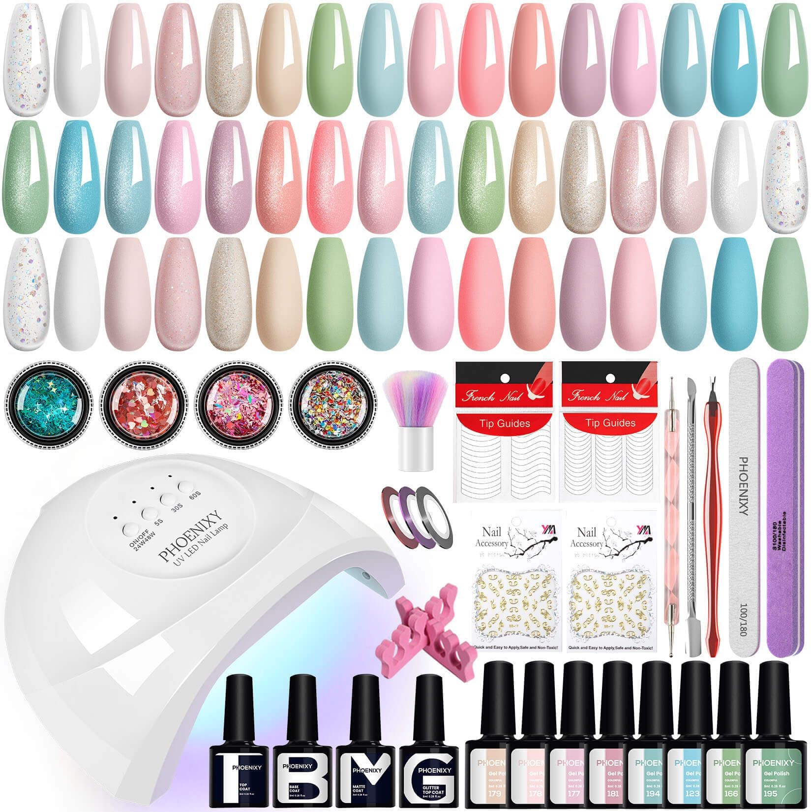 Amazon.com: MEFA 56 Pcs Gel Nail Polish Kit with U V Light, 32 Colors ...