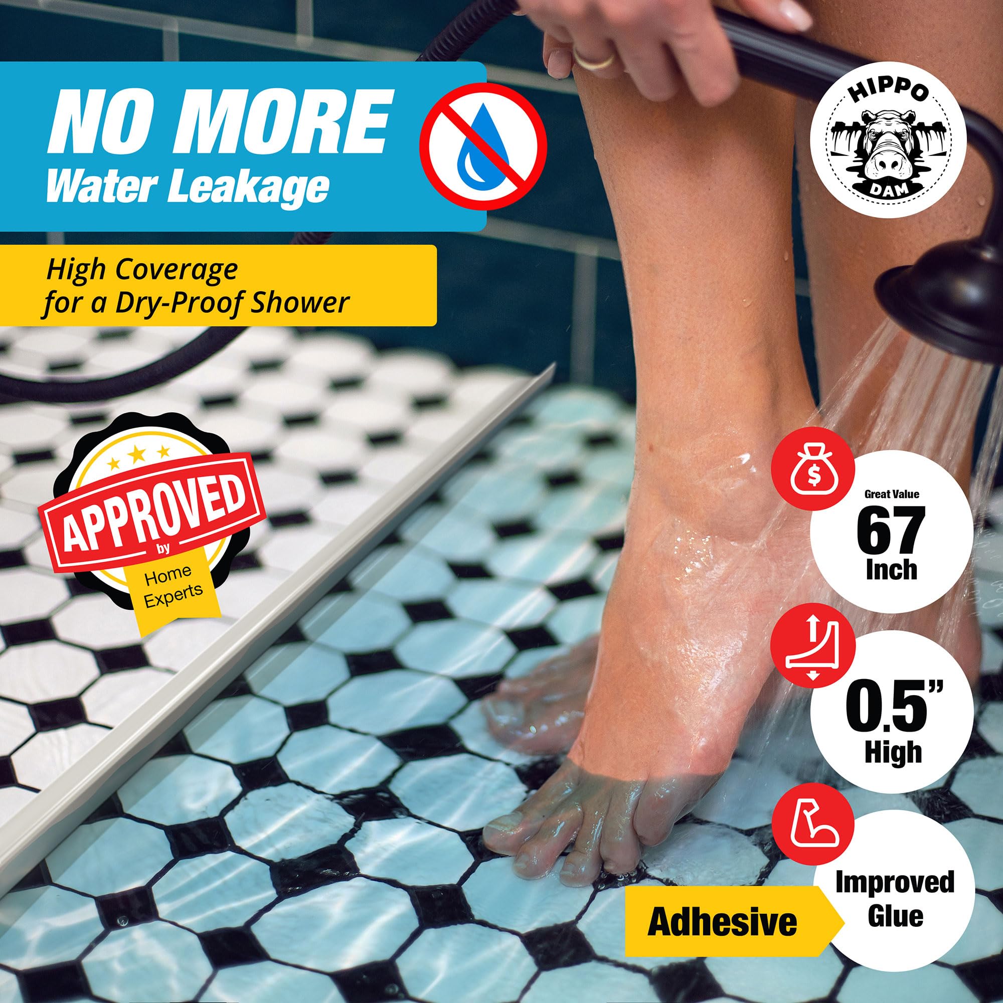 Snapklik.com : Shower Threshold Water Dam Barrier 67" - White ...