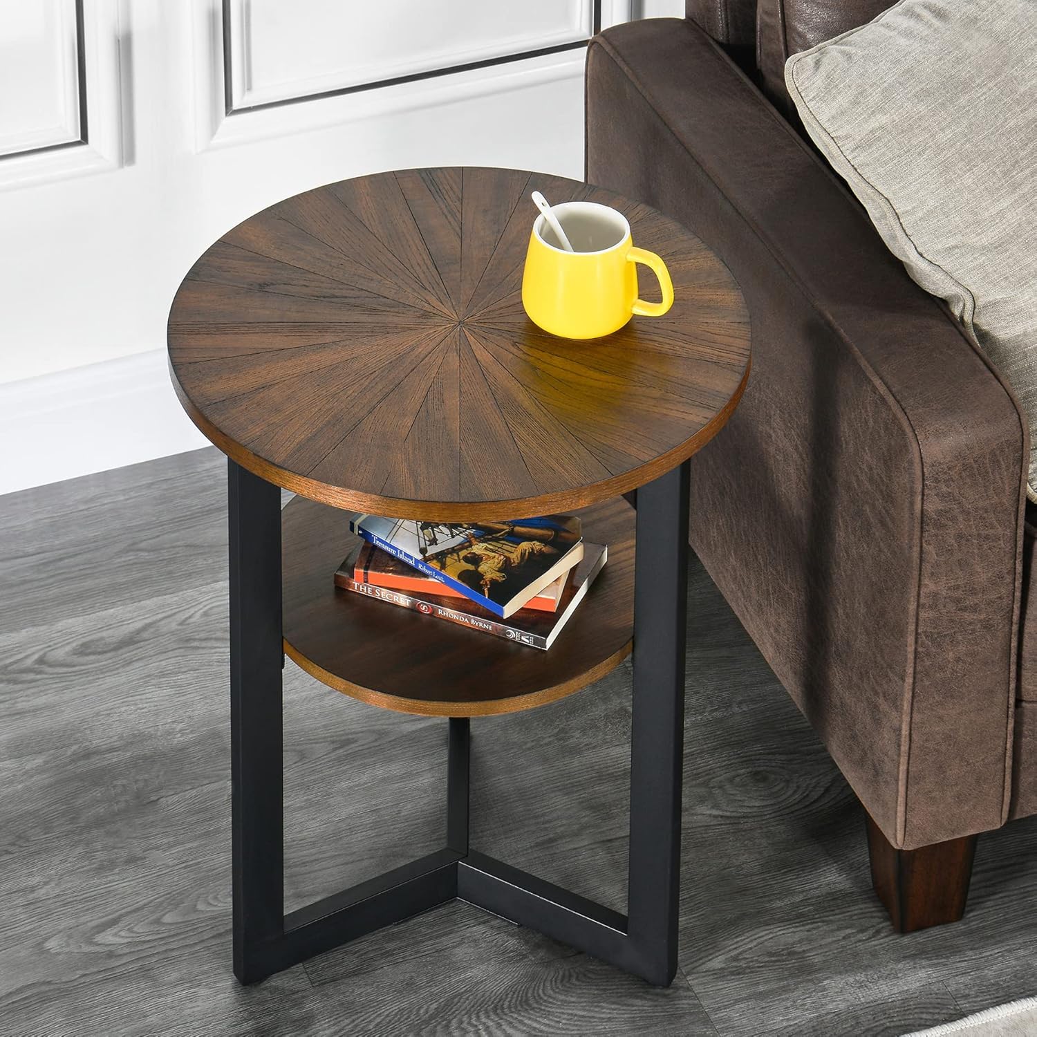 Amazon.com: MODERION Small Round End Table with Storage Shelf, Circular ...