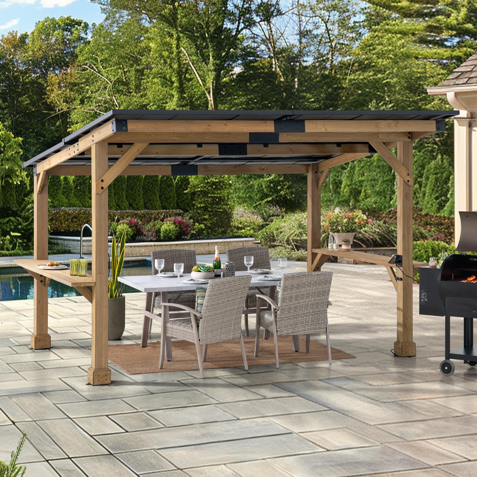 Sunjoywooden Grill Gazebo 10 Ft X 12 Ft Outdoor Cedar | Desertcart INDIA