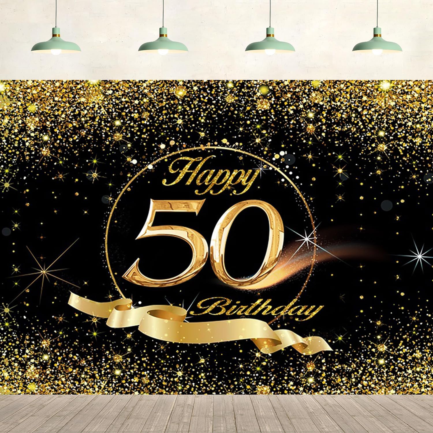 Amazon.com : 50th Birthday Backdrop 10x8ft Gold Black Birthday Sign ...
