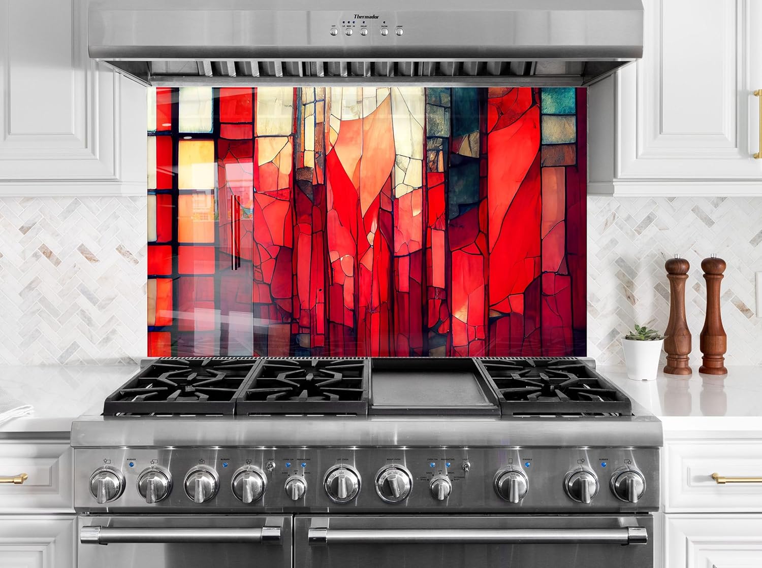 Myphotostation.com 30Wx18H''Tempered Glass Red Stained Backsplash ...
