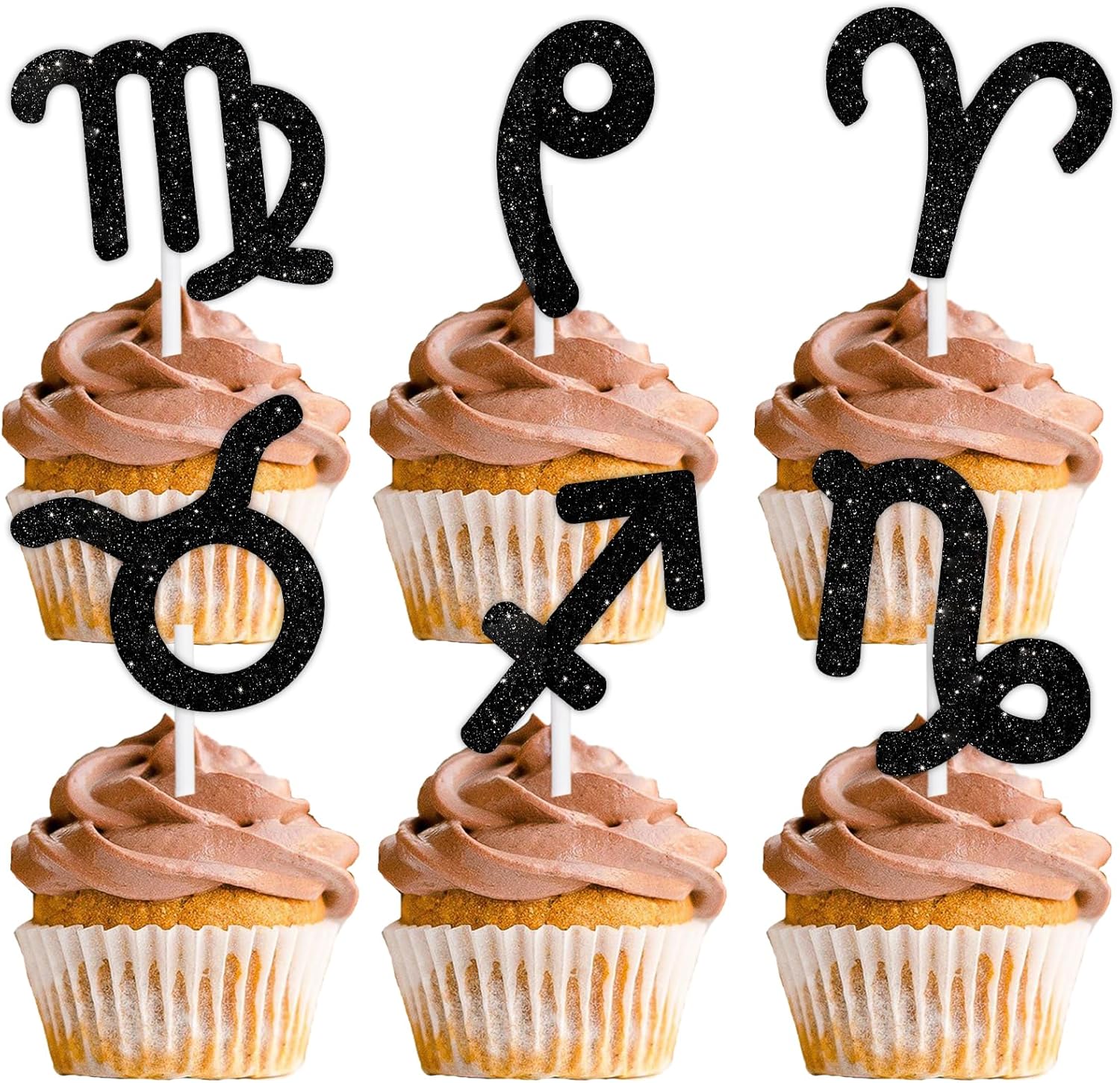 Amazon.com: 18pc Black Glitter Constellation Sign Dessert Cupcake ...