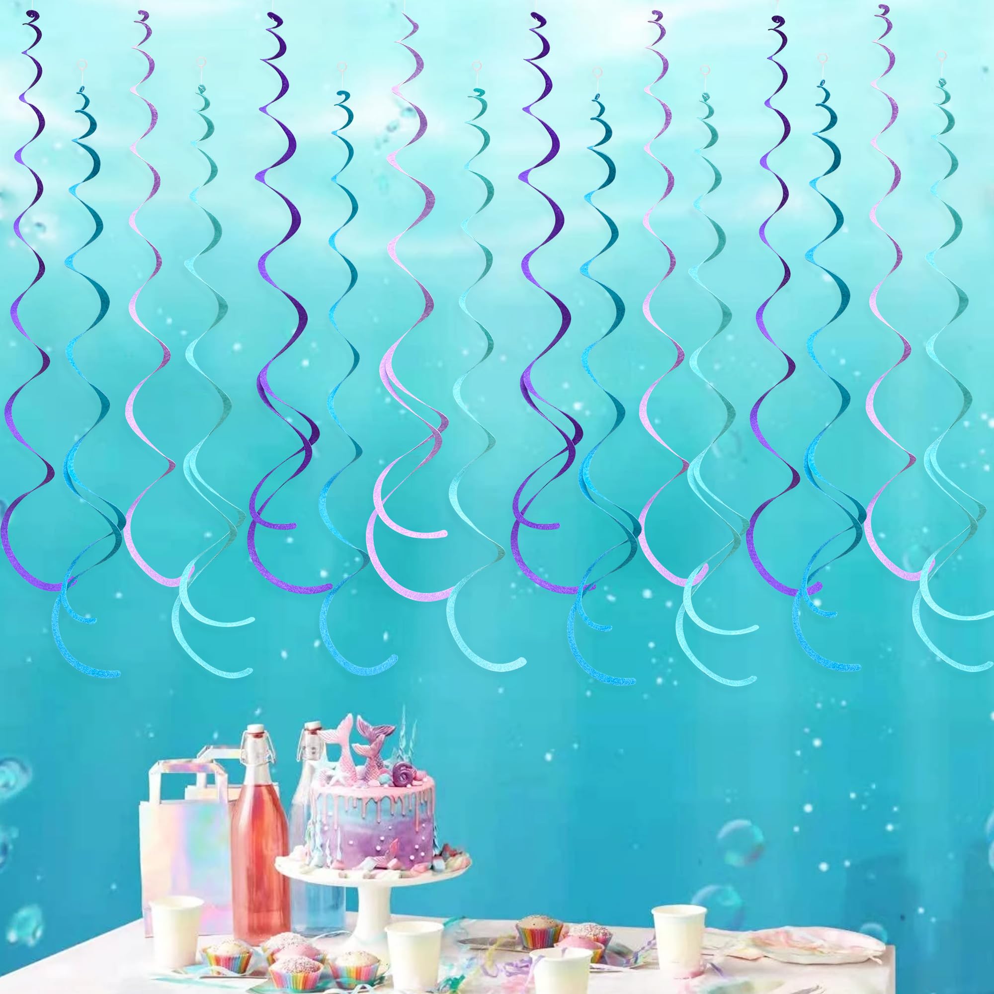 Snapklik.com : 36 Pcs Mermaid Hanging Swirl Decorations Teal Purple ...