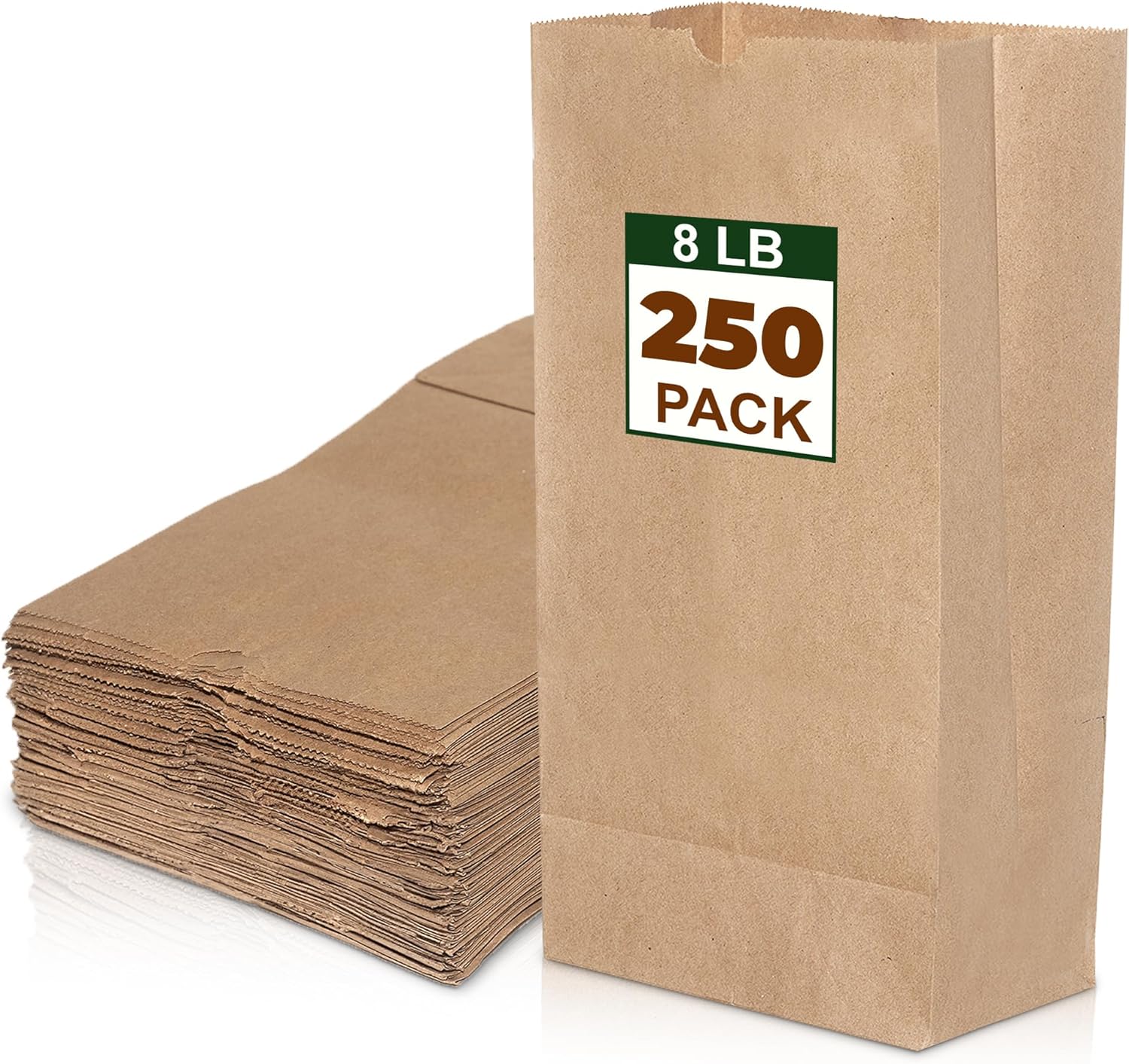Amazon.com: [250 Pack] 8 Lb Brown Paper Lunch Bags | Bulk Disposable ...